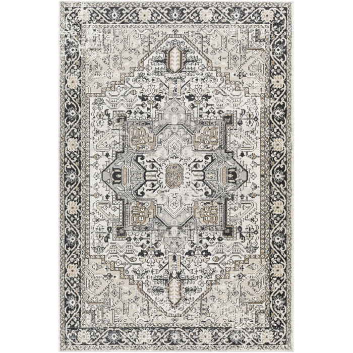 Langley Street Haughton Machine Washable Oriental Black/Taupe Area Rug ...