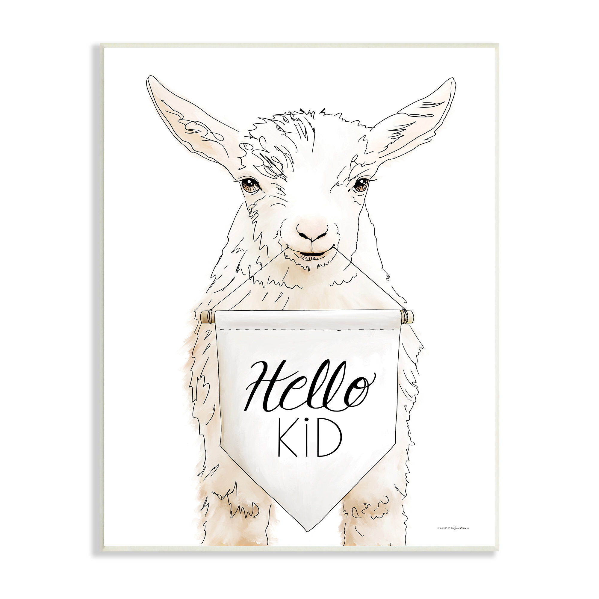 Stupell Industries Goat Holding Sign Hello Kid Text Line By Kamdon ...