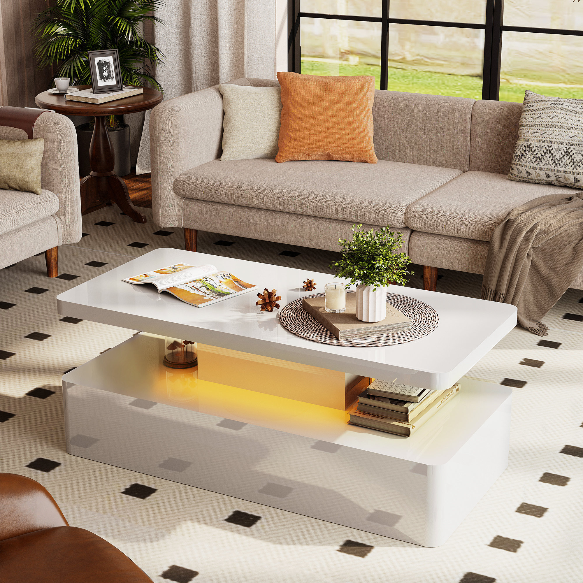 Wrought Studio™ Contemporary Coffee Tables For Living Room, Led Coffee ...