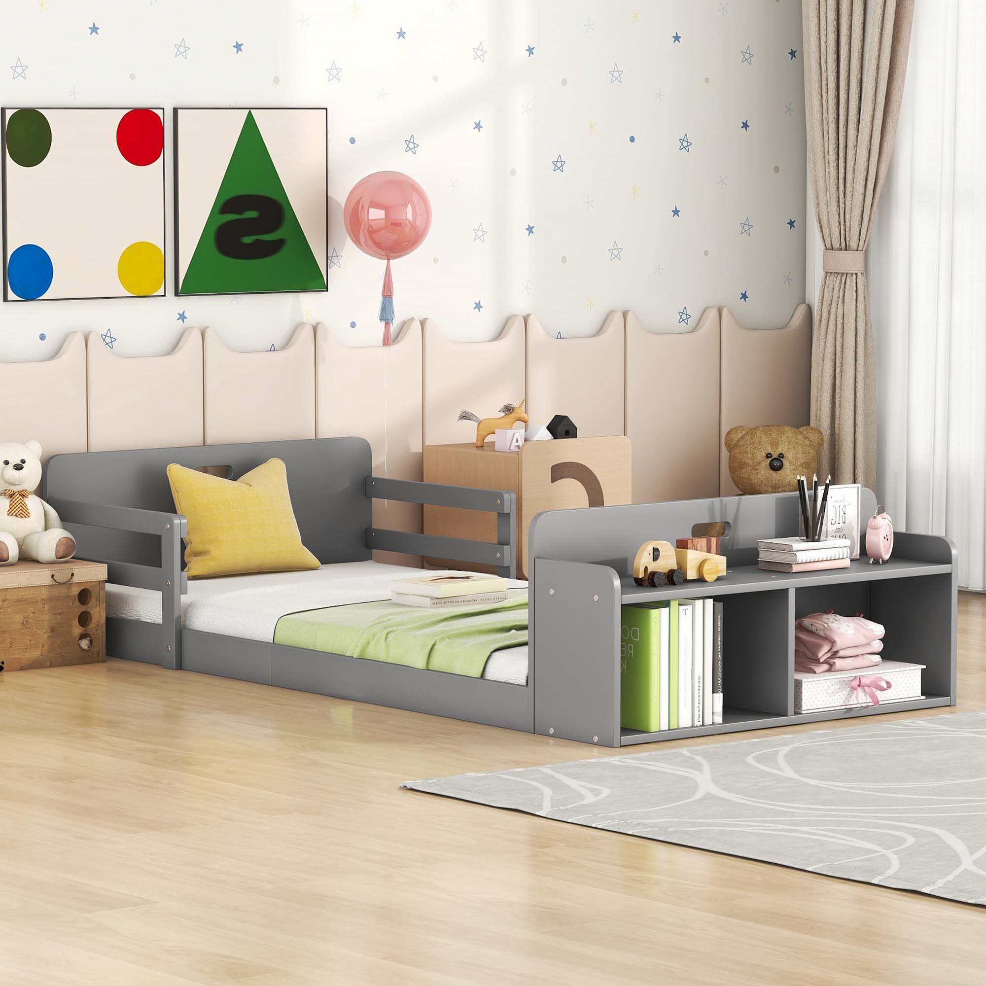 Lark Manor™ Floor Bed With Storage Footboard And Guardrail | Wayfair