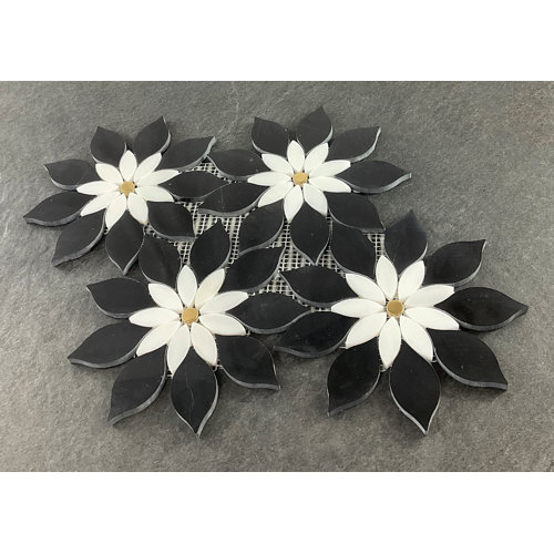 ES Stone 8.5" x 8.5" Flower Pattern Marble Mosaic Wall & Floor Tile ...