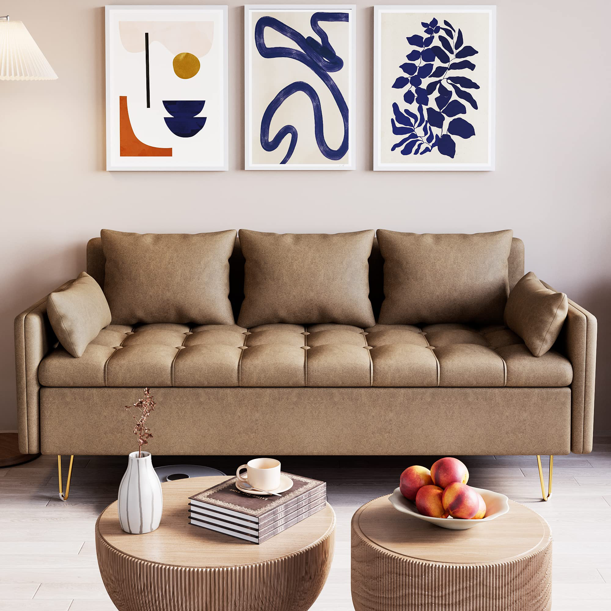 Mercer41 3-Seater Faux Leather Sofa With Lift-Up Storage, Modern Design ...