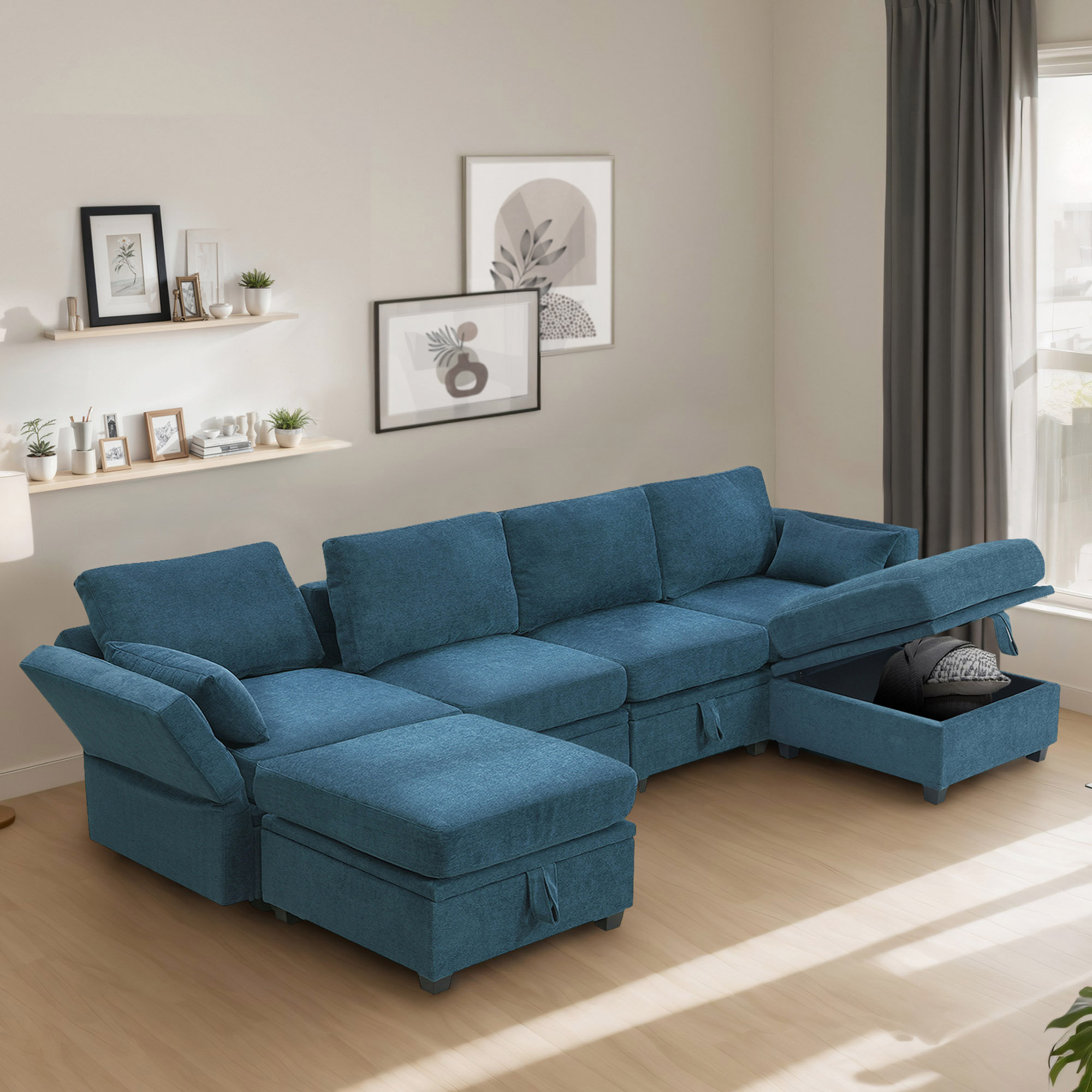 HomeViewto 6 Seat Reversible Sofa Bed With Storage Seats For Living ...