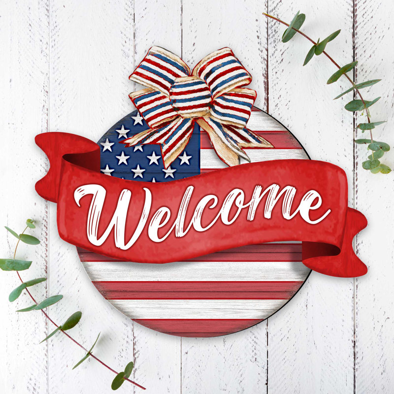 August Grove® Crabill American Flag Welcome Sign | Wayfair