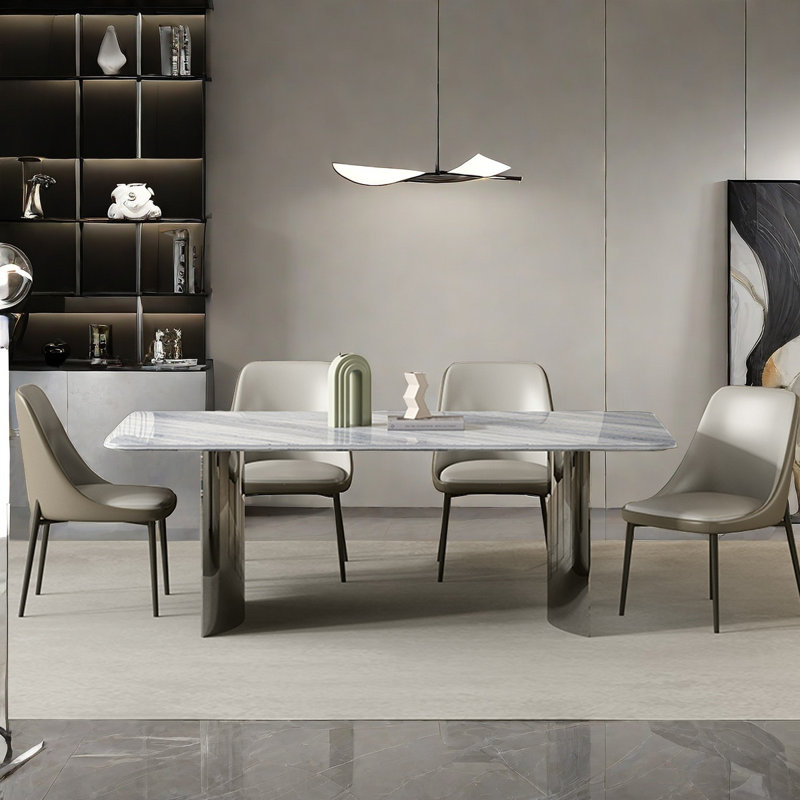 ALLNICEDT Modern Rectangular Natural Marble Dining Table Set | Wayfair