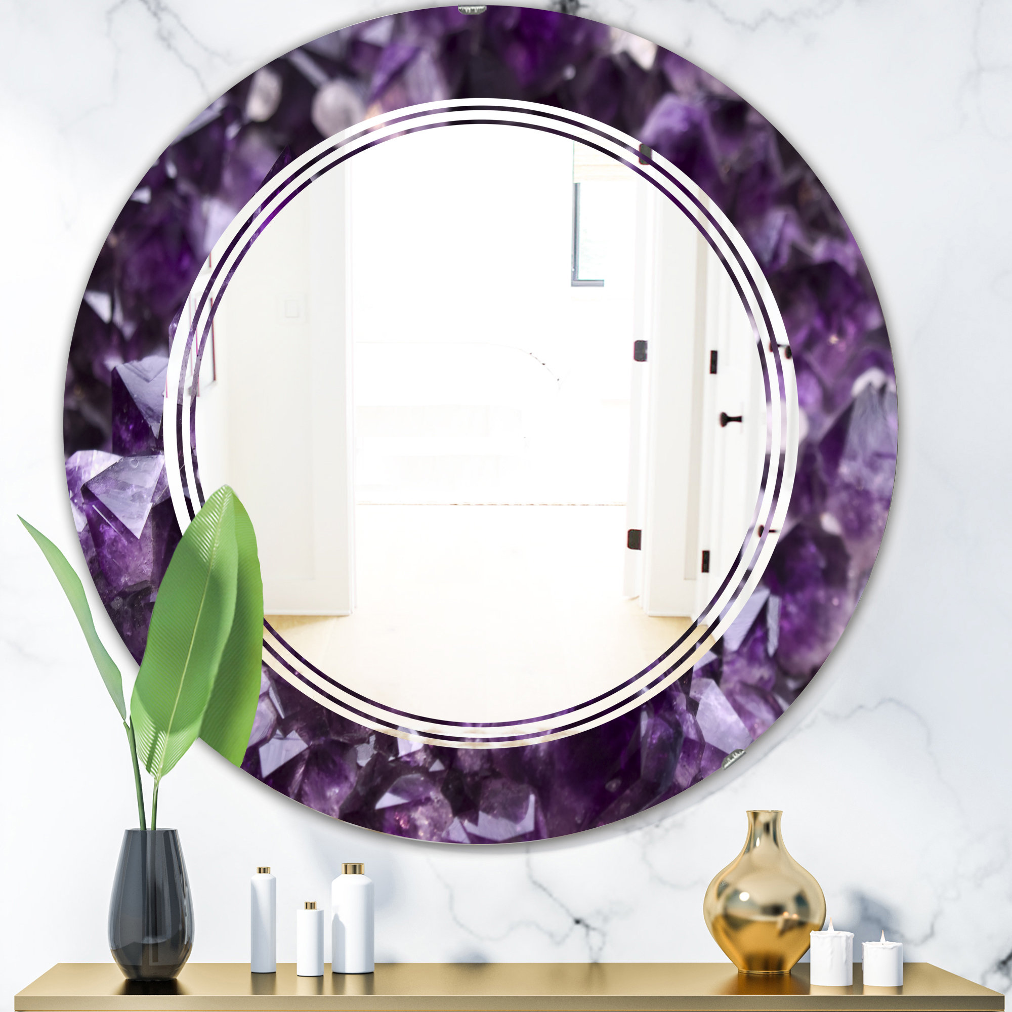 East Urban Home Triple C Amethyst Geode Modern Frameless Wall Mirror ...