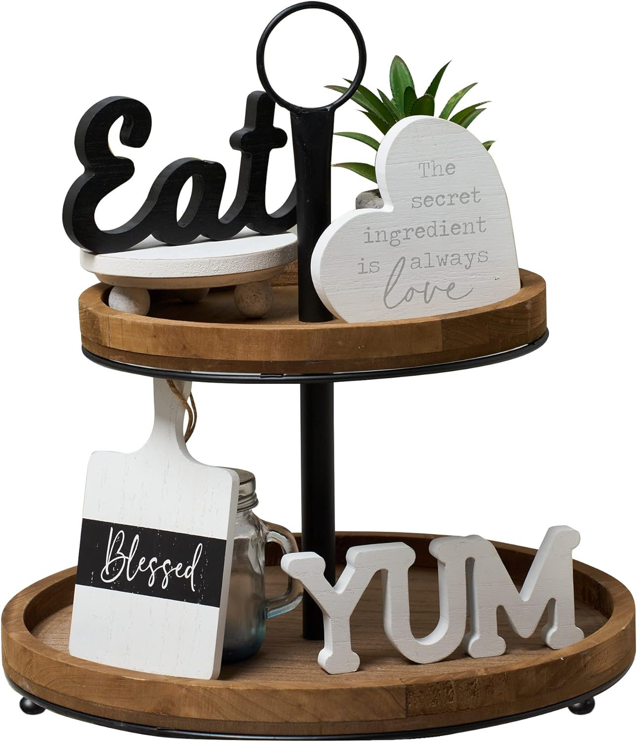 One Allium Way Farmhouse Kitchen Tiered Tray Decor Items Mini Set ...