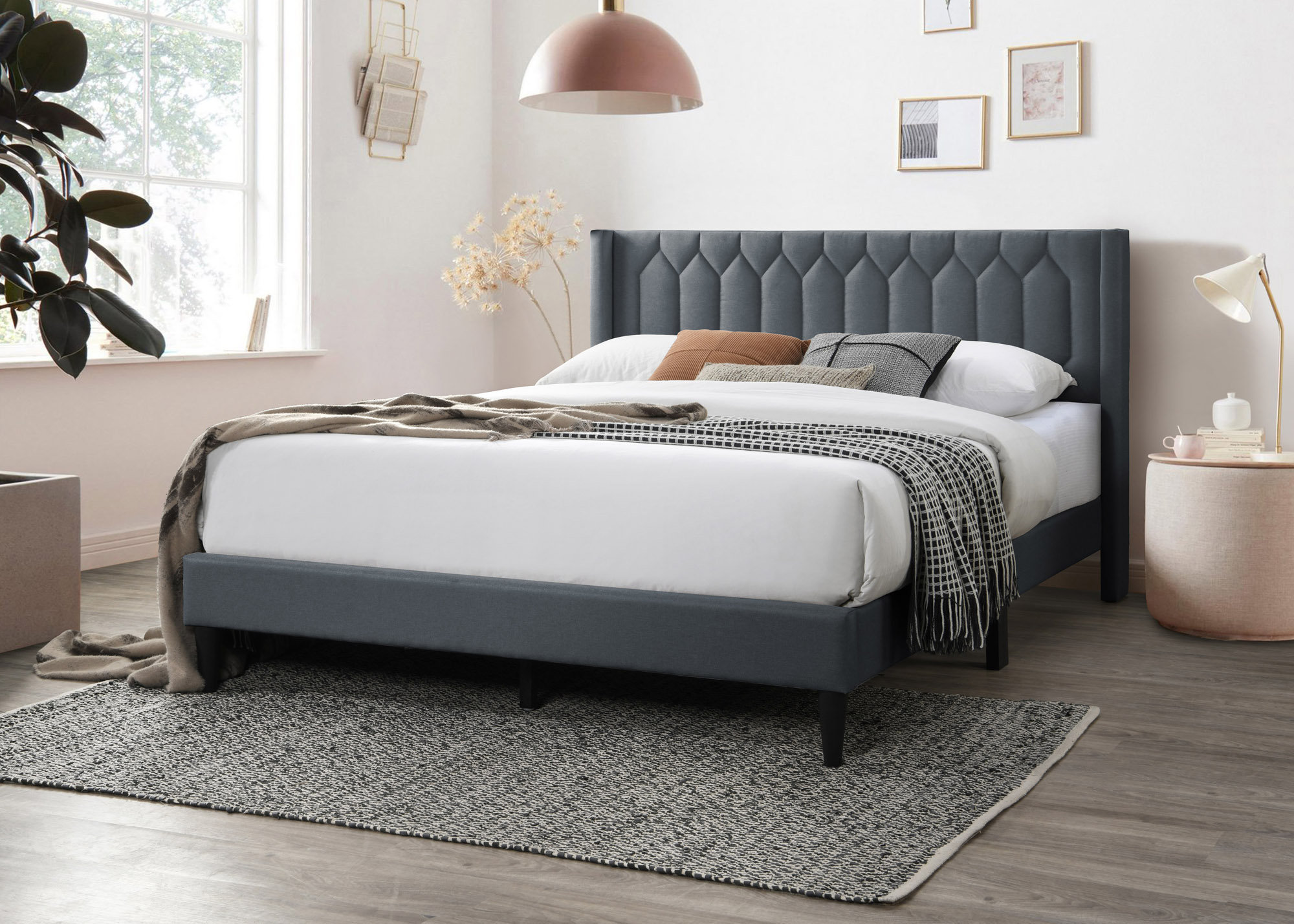 Latitude Run® Modern Eye-Catching Bed Charcoal Burlap Fabric Unique ...