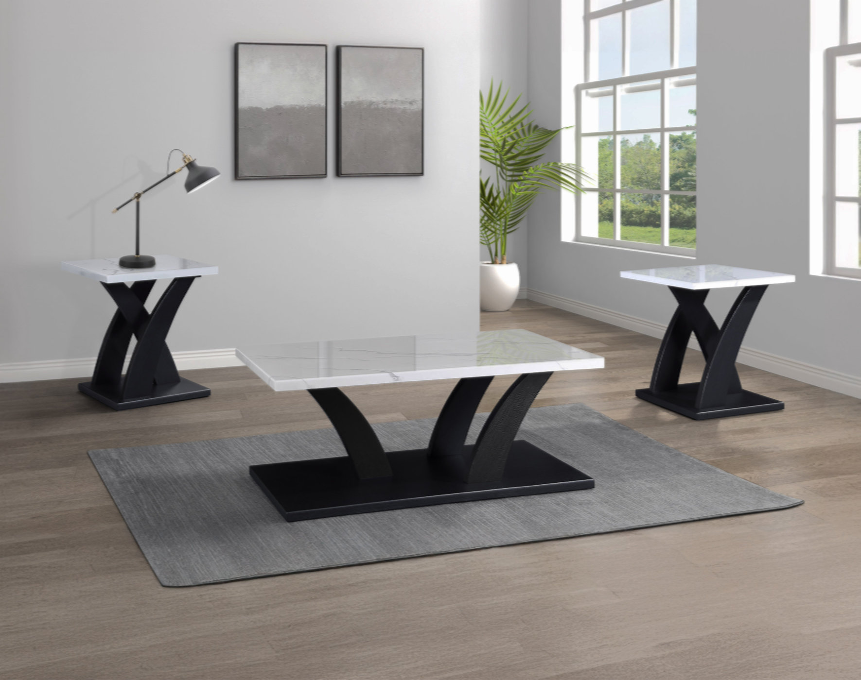 Orren Ellis Modern 3-Piece Cocktail Set Faux Marble Table Top Table Two ...