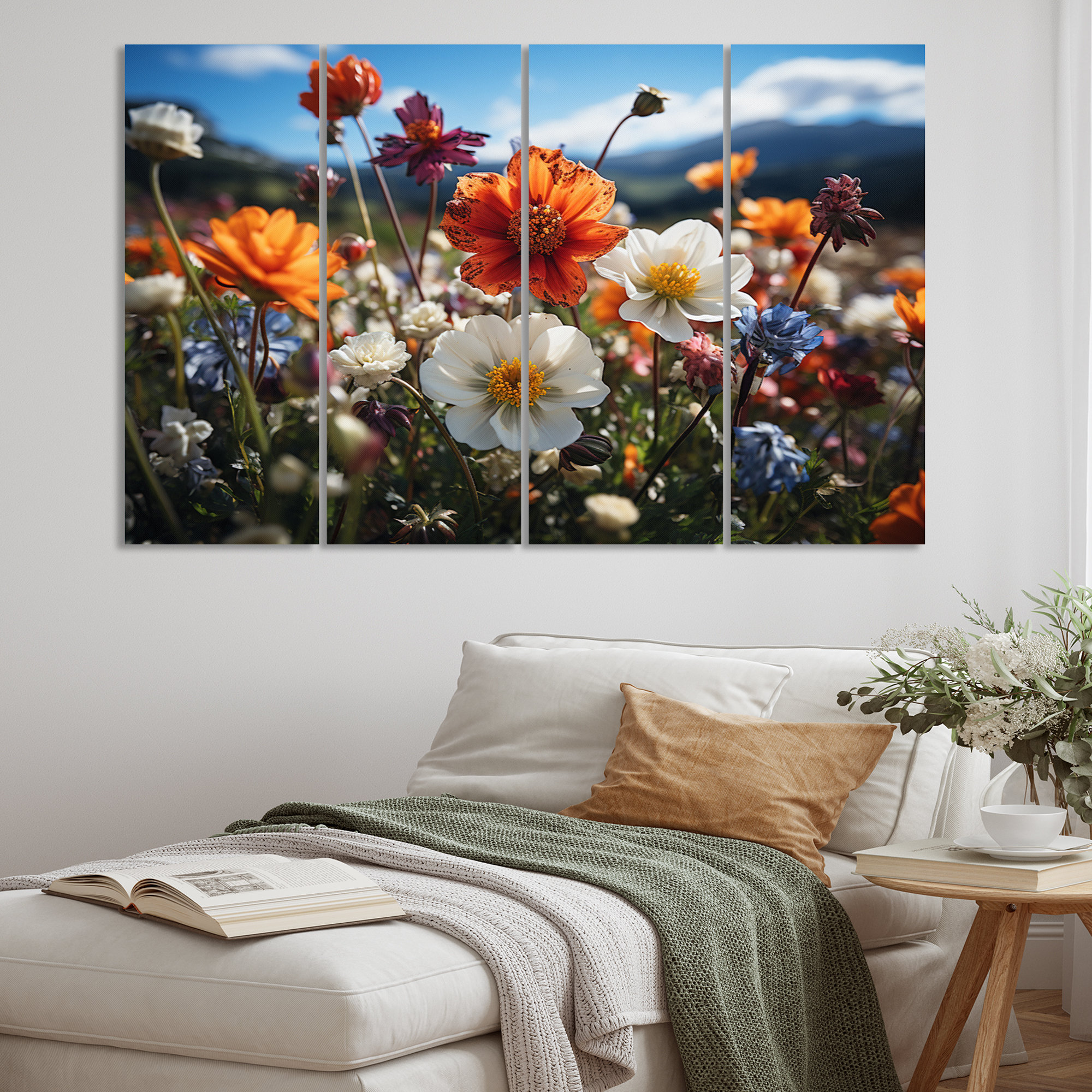 Design Art Flowers Whimsical Wildflowers - Floral Wall Decor - 4 Panels ...
