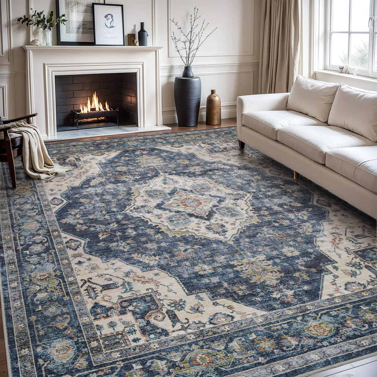 Bungalow Rose Rug 5X7 Rugs For Living Room-Vintage Soft Blue Rugs For ...