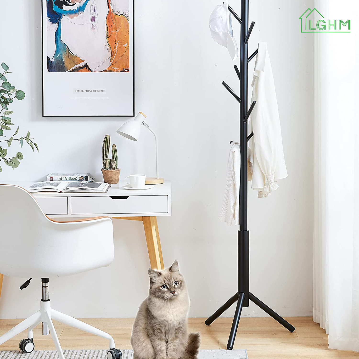 LGHM Coat Rack, Freestanding Stand Bamboo Wooden Coat Tree, Easy ...