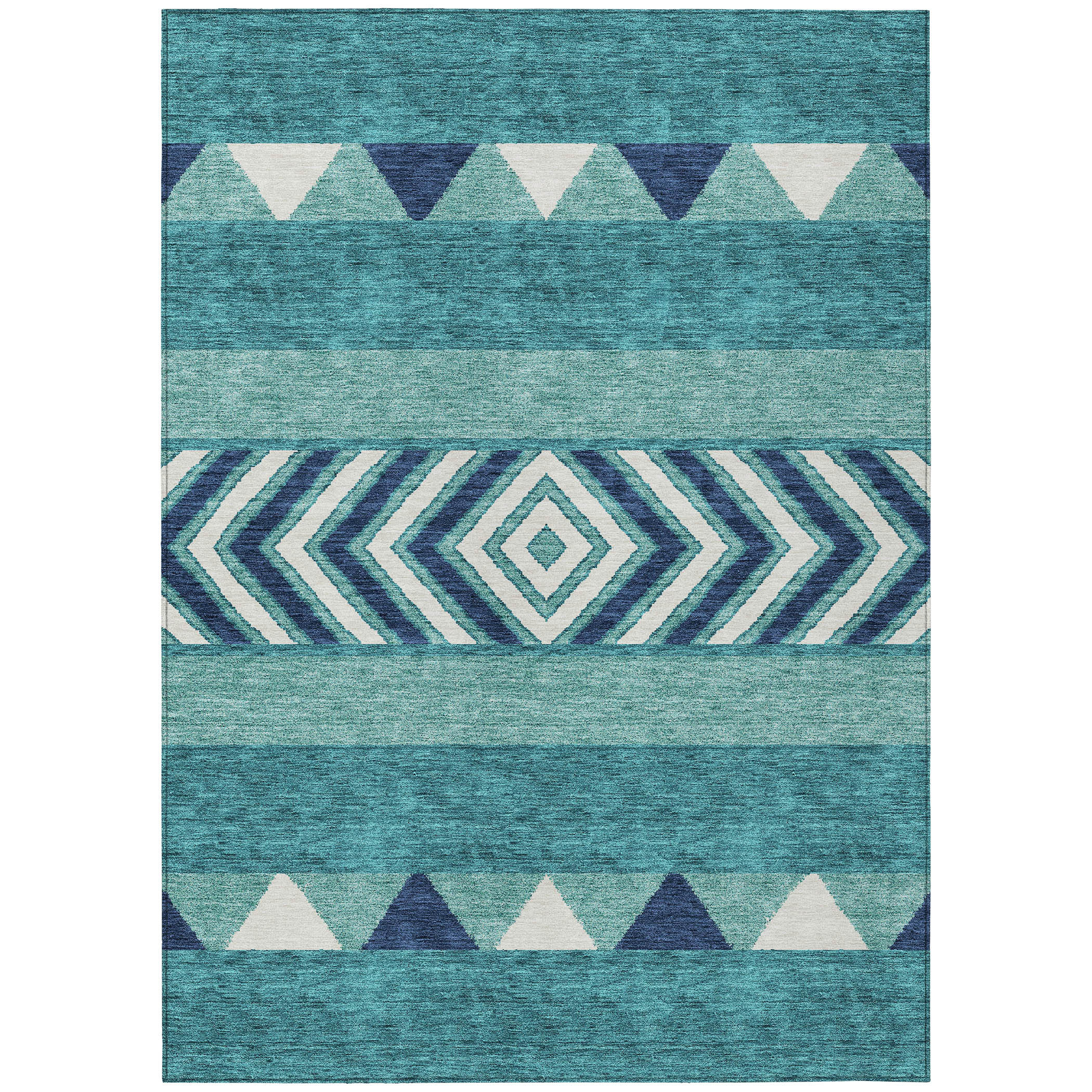 HomeRoots 3' X 5' Teal Blue Navy Blue Southwestern Washable Indoor ...
