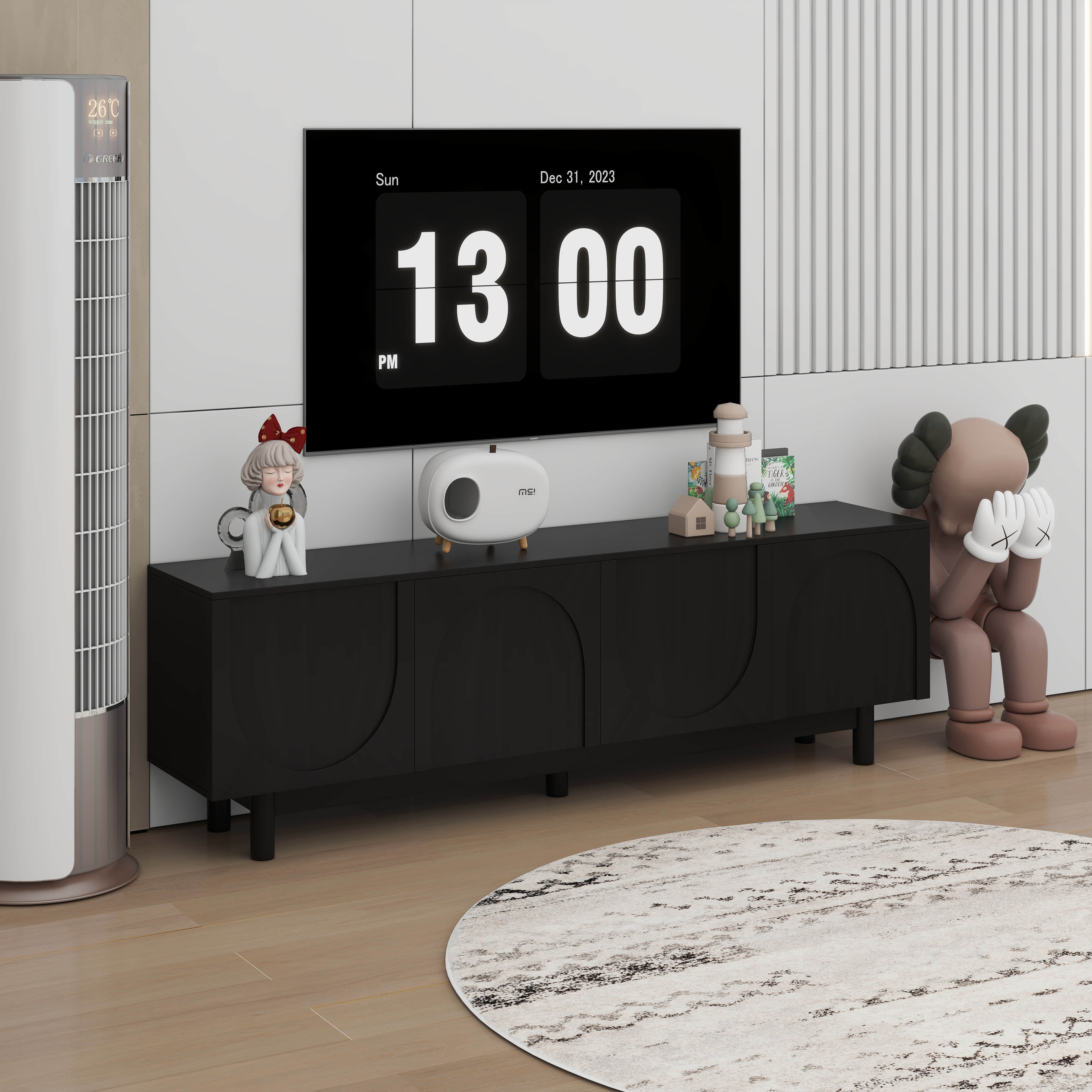 George Oliver Modern TV Stand, Arch Entertainment Center With 2 Storage ...