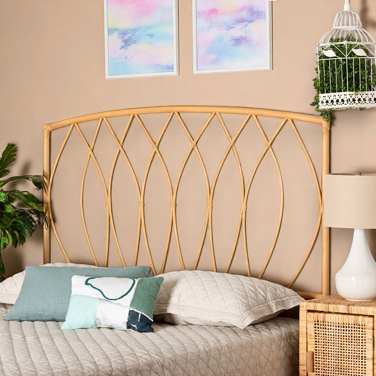 Mercer41 Venwyn Queen Size Wall-Mounted Rattan Bohemian Headboard | Wayfair