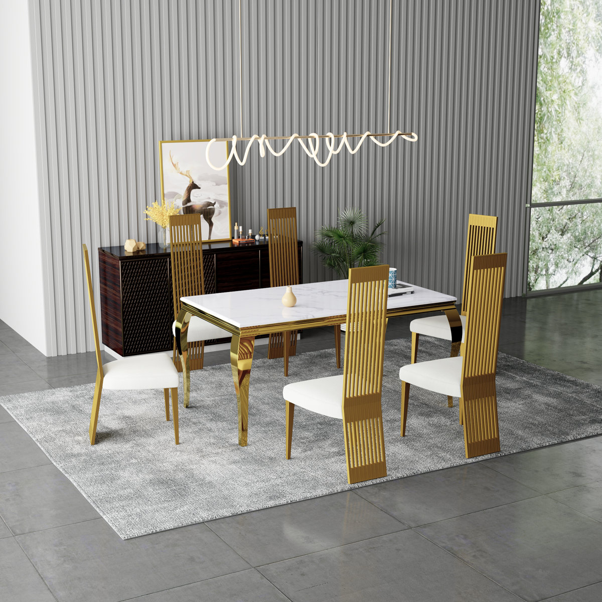 Mercer41 Modern Dining Chairs, High Back Dining Chairs with Glossy ...