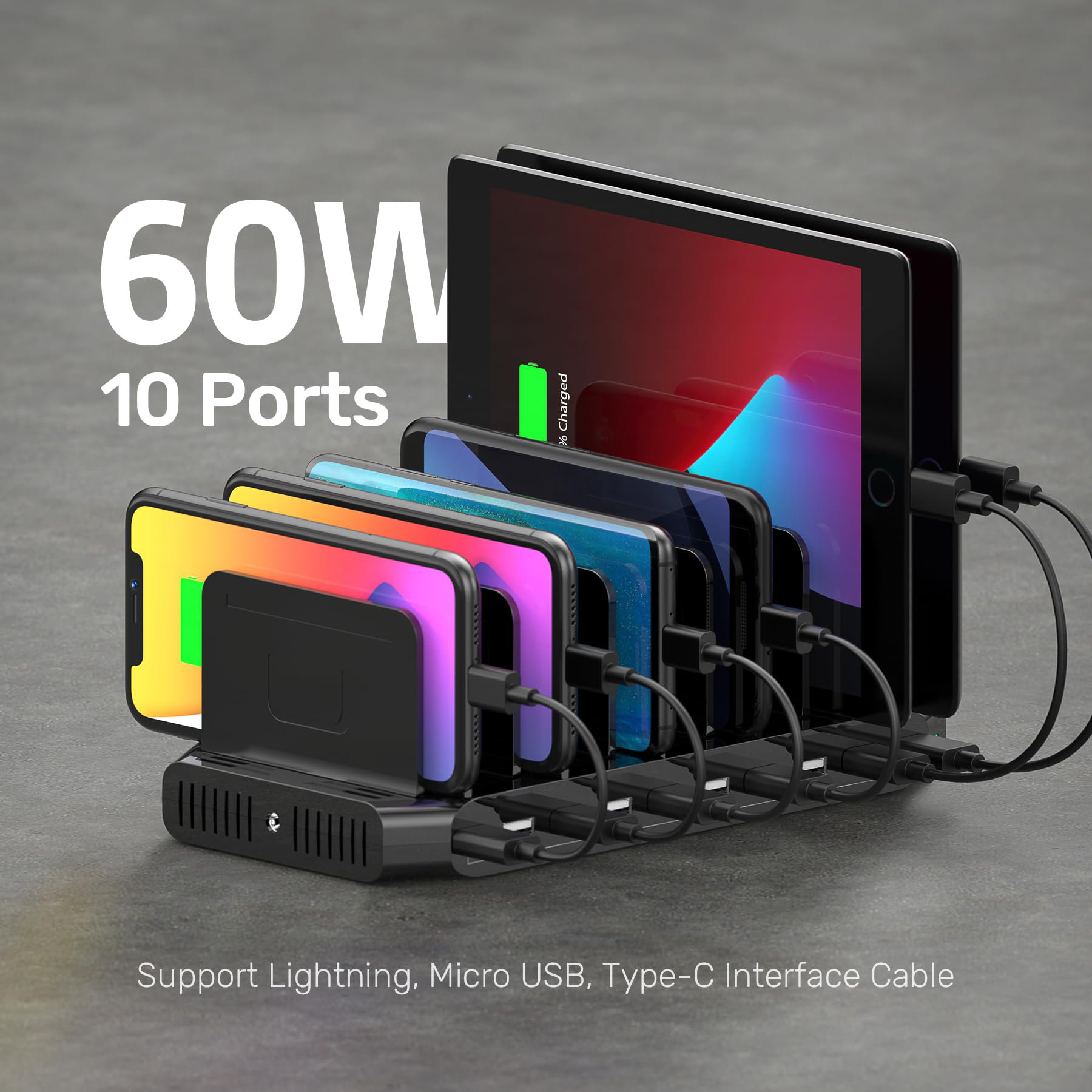 Symple Stuff USB Charging Station, 10 USB Fast Ports Charge Docking ...