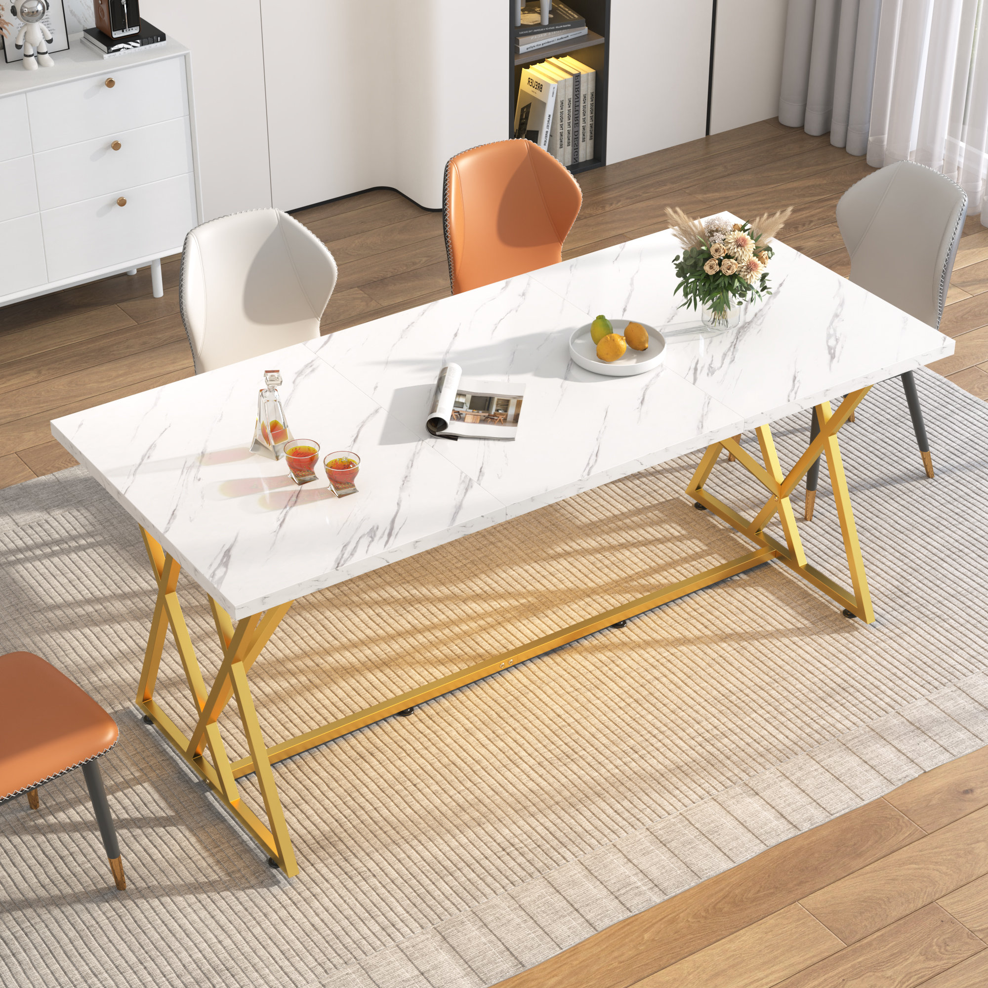 Mercer41 71" Dining Table With LED Lights Thereunder and Adjustable ...