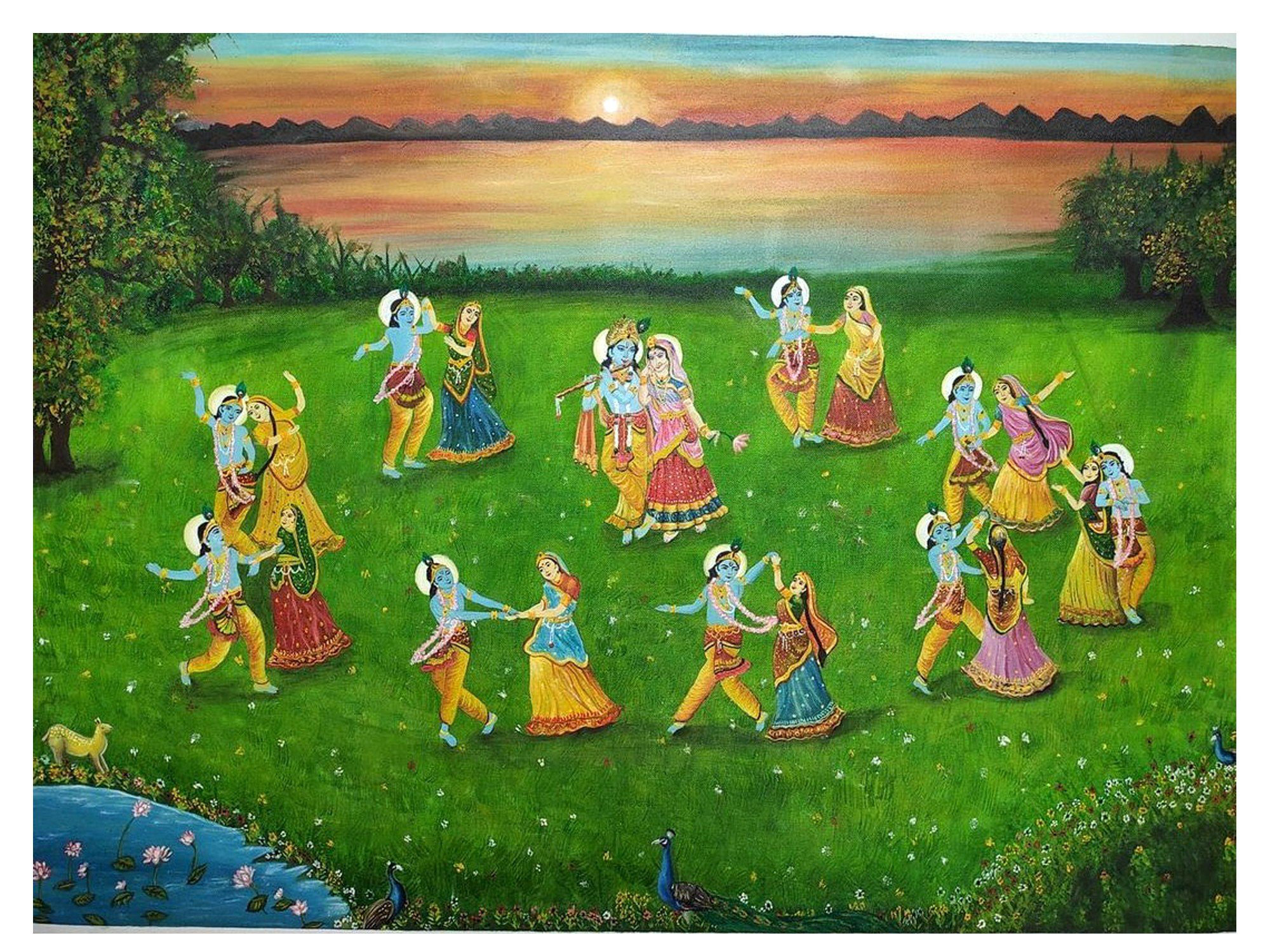 Exotic India Krishna Raslila | Acrylic On Canvas Painting | Wall Décor ...