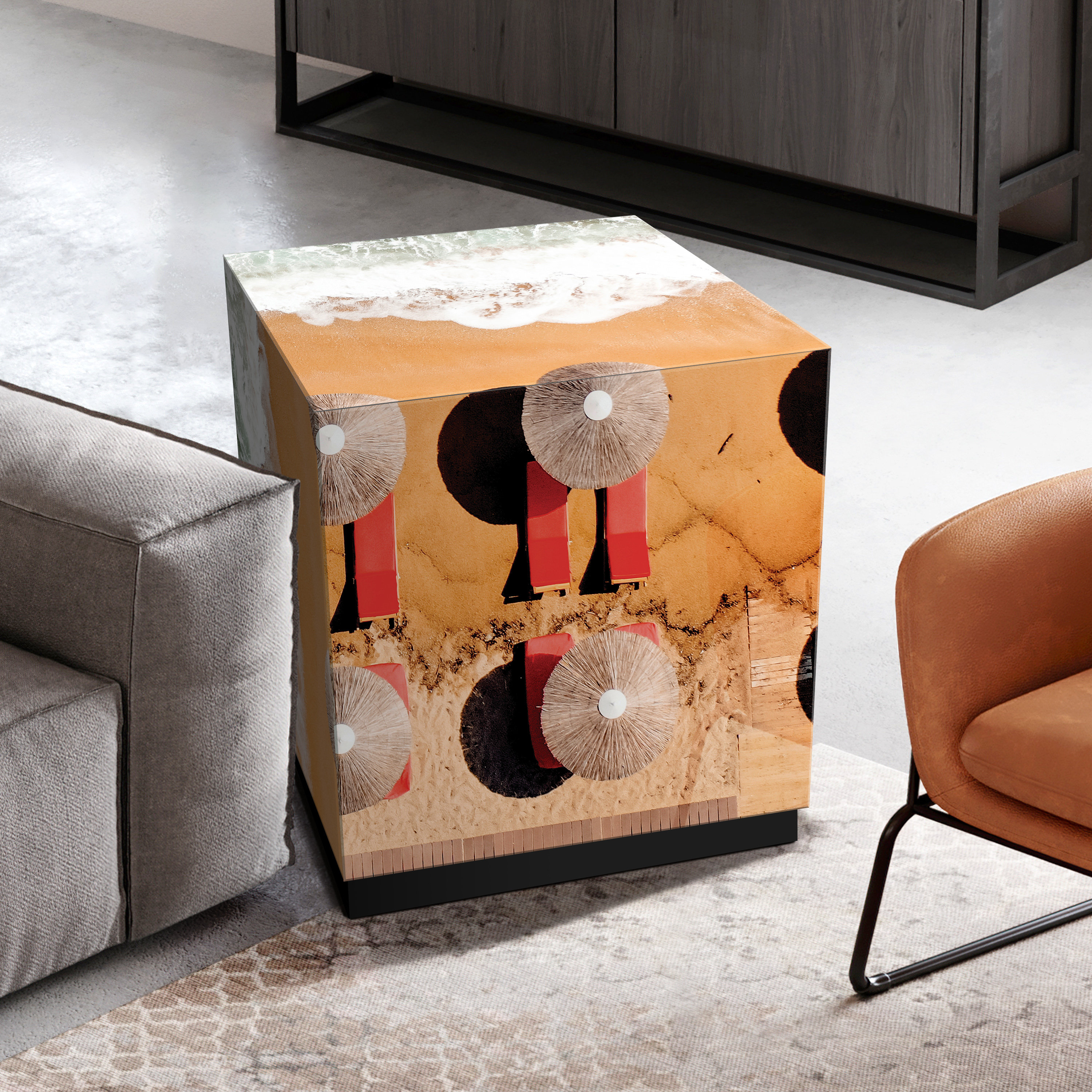 Empire Art Direct Beach Bliss II Beveled Art Glass Side Table | Wayfair