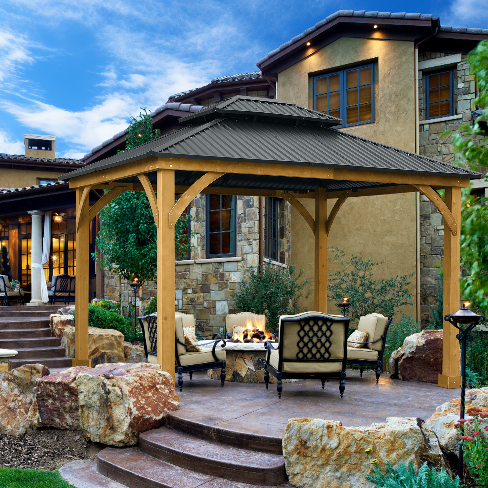 Aoodor 12 Ft. W X 10 Ft. D Solid Wood Patio Gazebo & Reviews | Wayfair