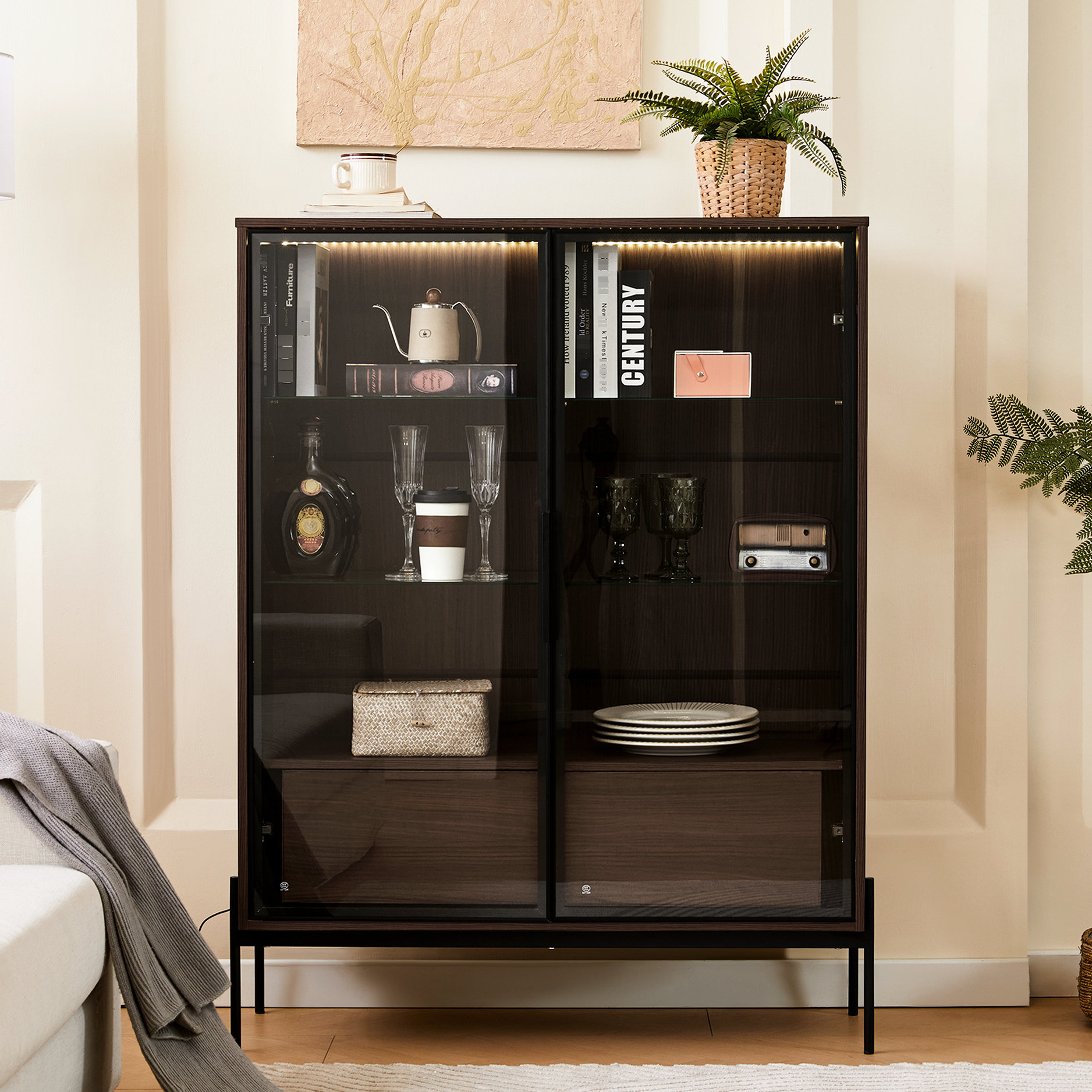 Latitude Run® Led Lighted Storage Unit With Tempered Glass Door. Modern ...