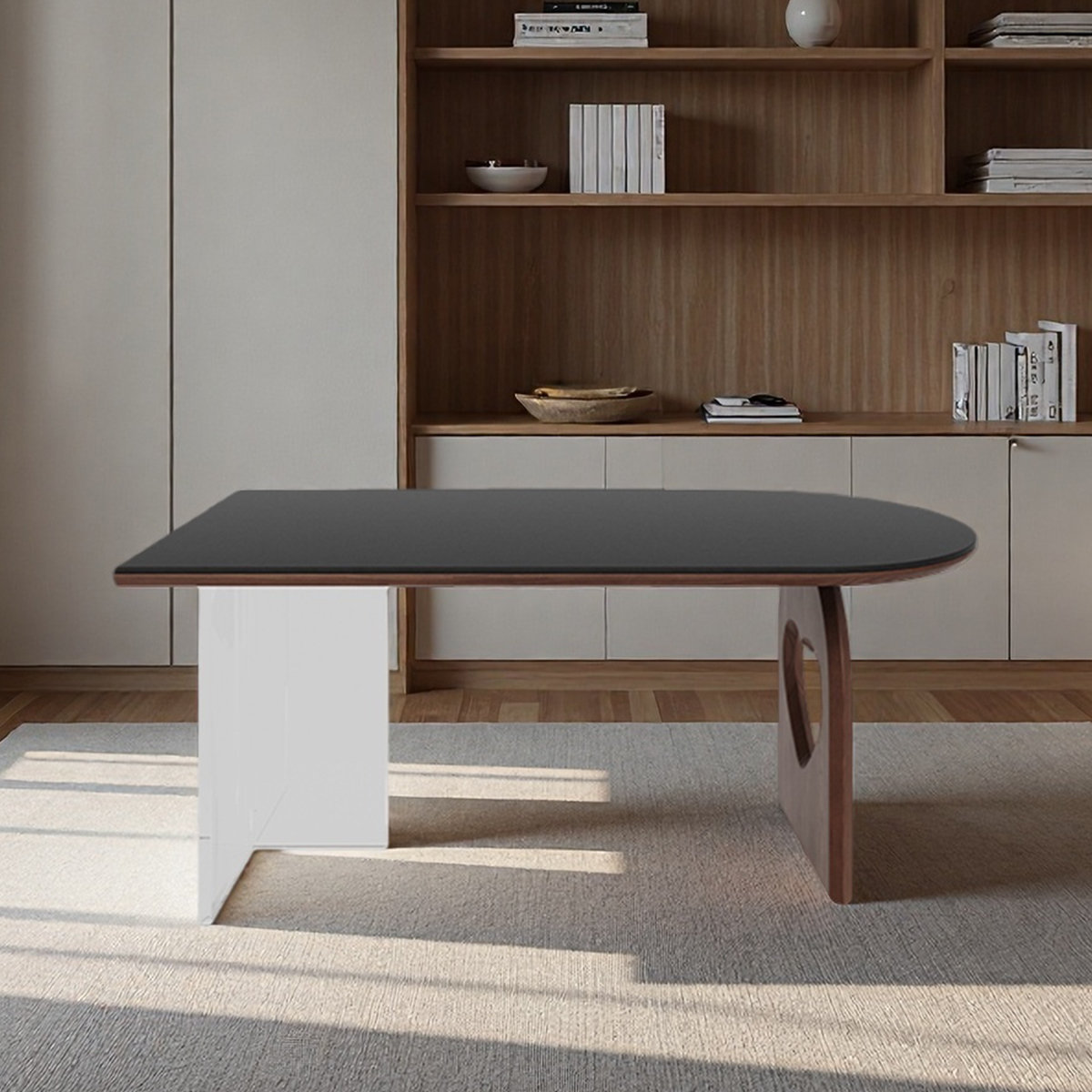 Orren Ellis Home desk with semi-circular black granite counter | Wayfair