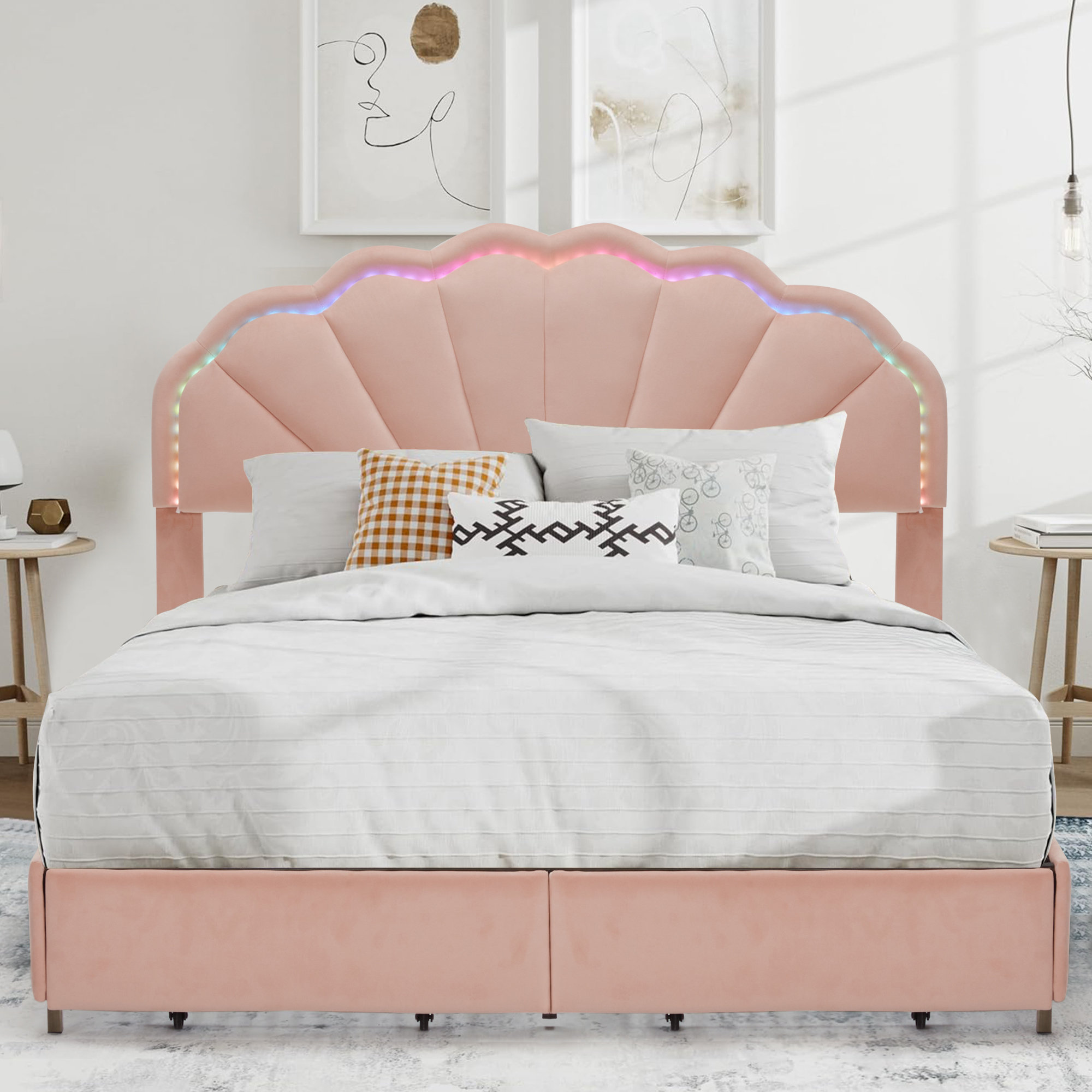 Ivy Bronx Full size upholstered smart led bed frame with storage ...