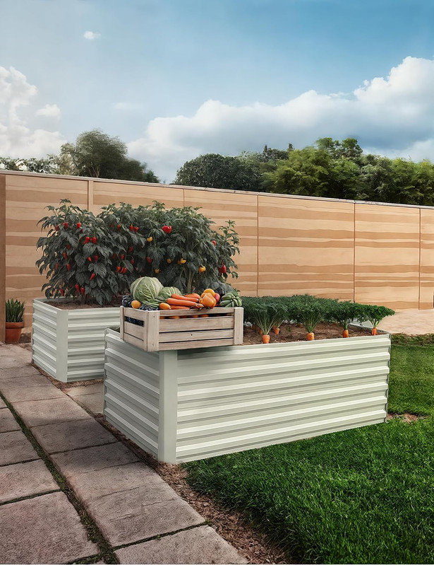 Arlmont & Co. 2 Pack 6-8 FT Square Raised Garden Beds, Galvanized Color ...