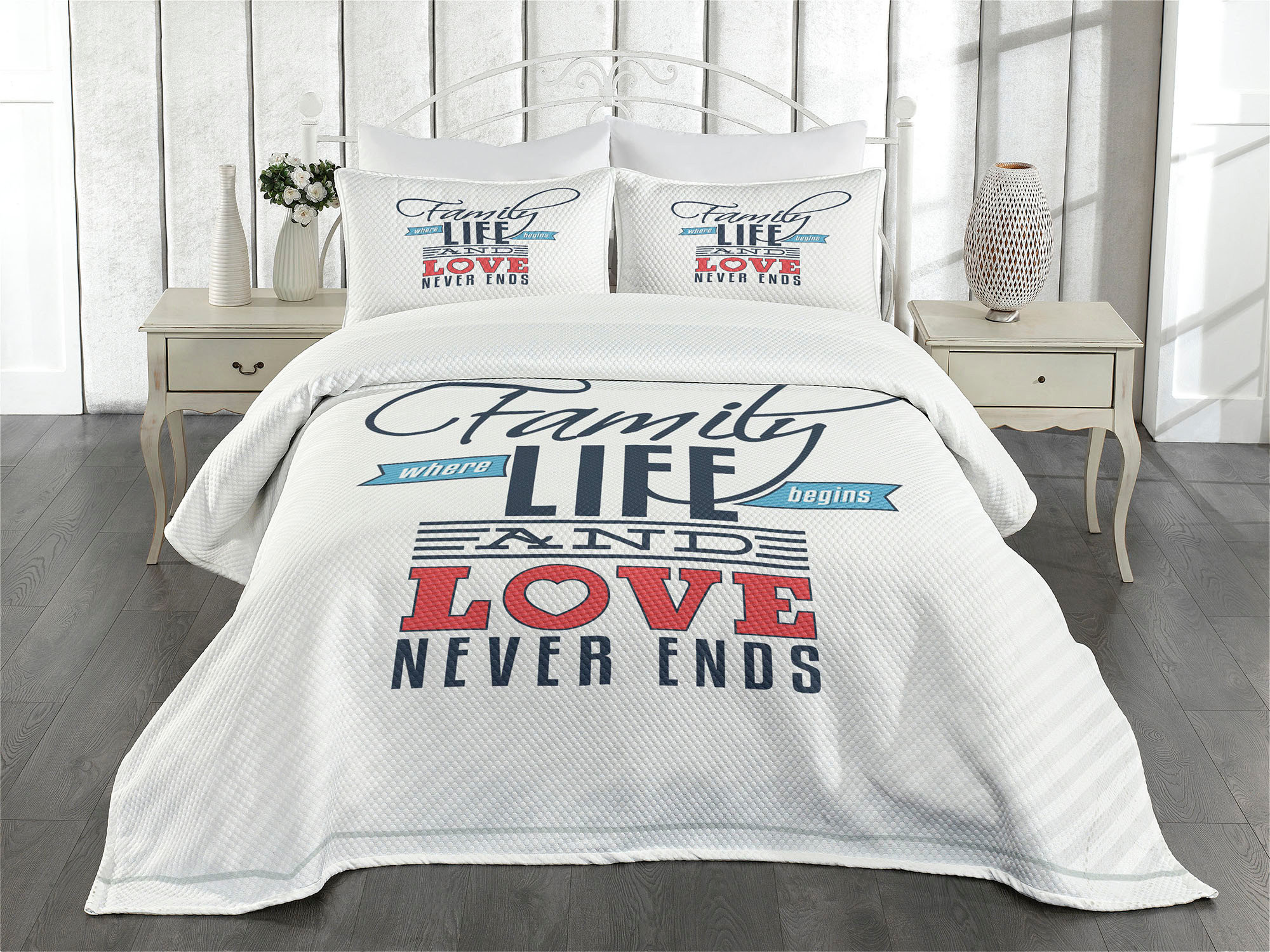 Ambesonne Vintage Bedspread Set 3 Pcs Words Family Love Typo Queen ...