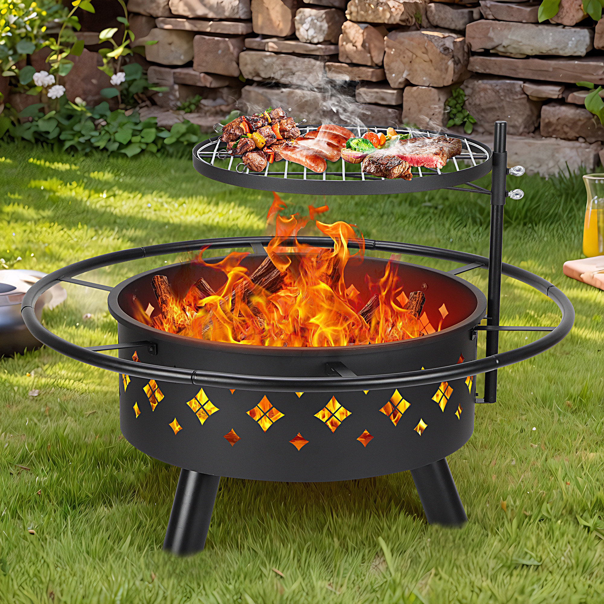 Arlmont & Co. Terrelle 33" Wood-Burning Outdoor Fire Pit, Wood Large ...