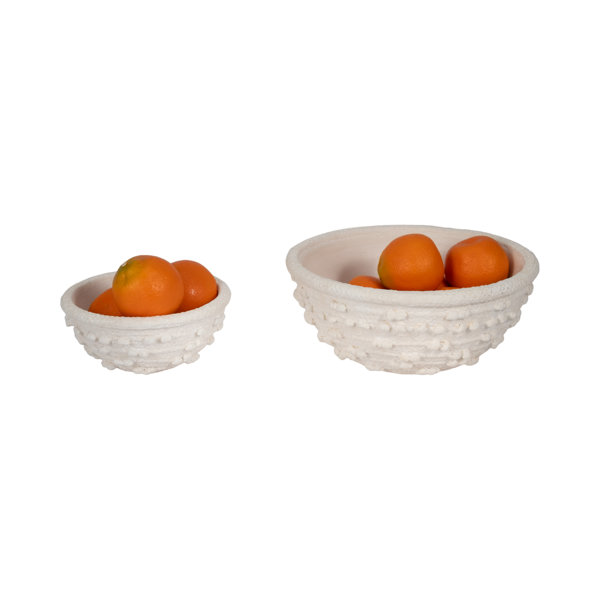 Ivy Bronx Set Of 2 8 and 12" Textured Knobby Knot Bowls, White | Wayfair