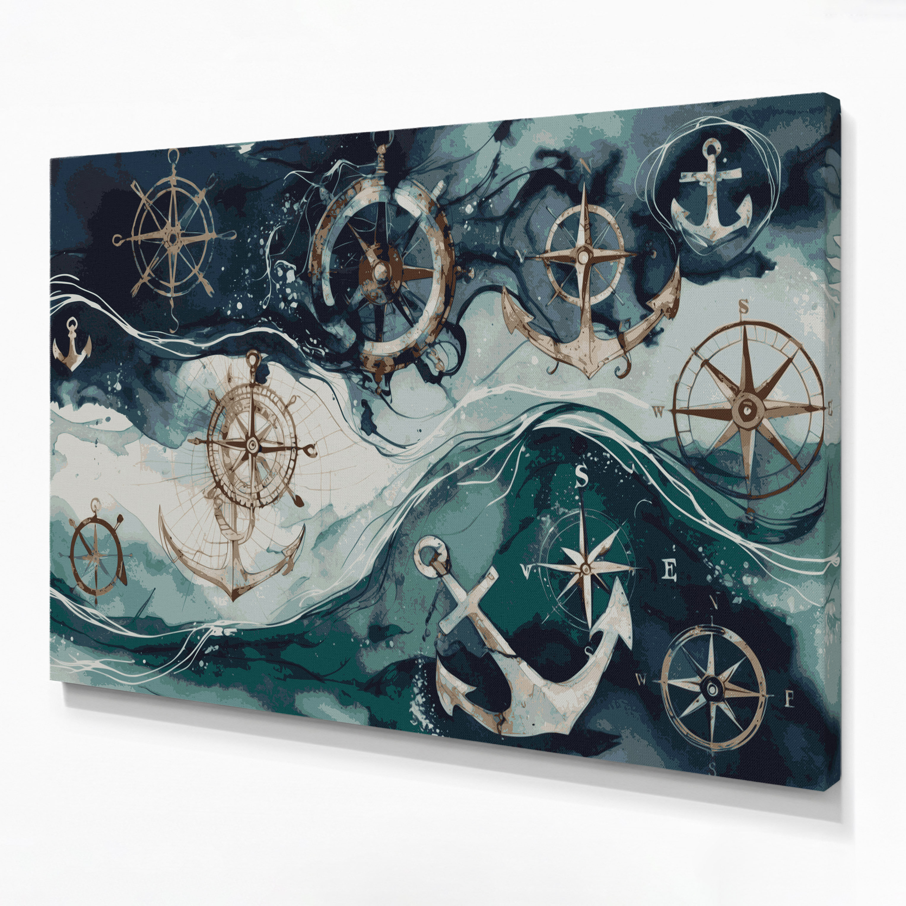 Dakota Fields Nautical Maritime Symbols Gray Canvas Wall Art | Wayfair