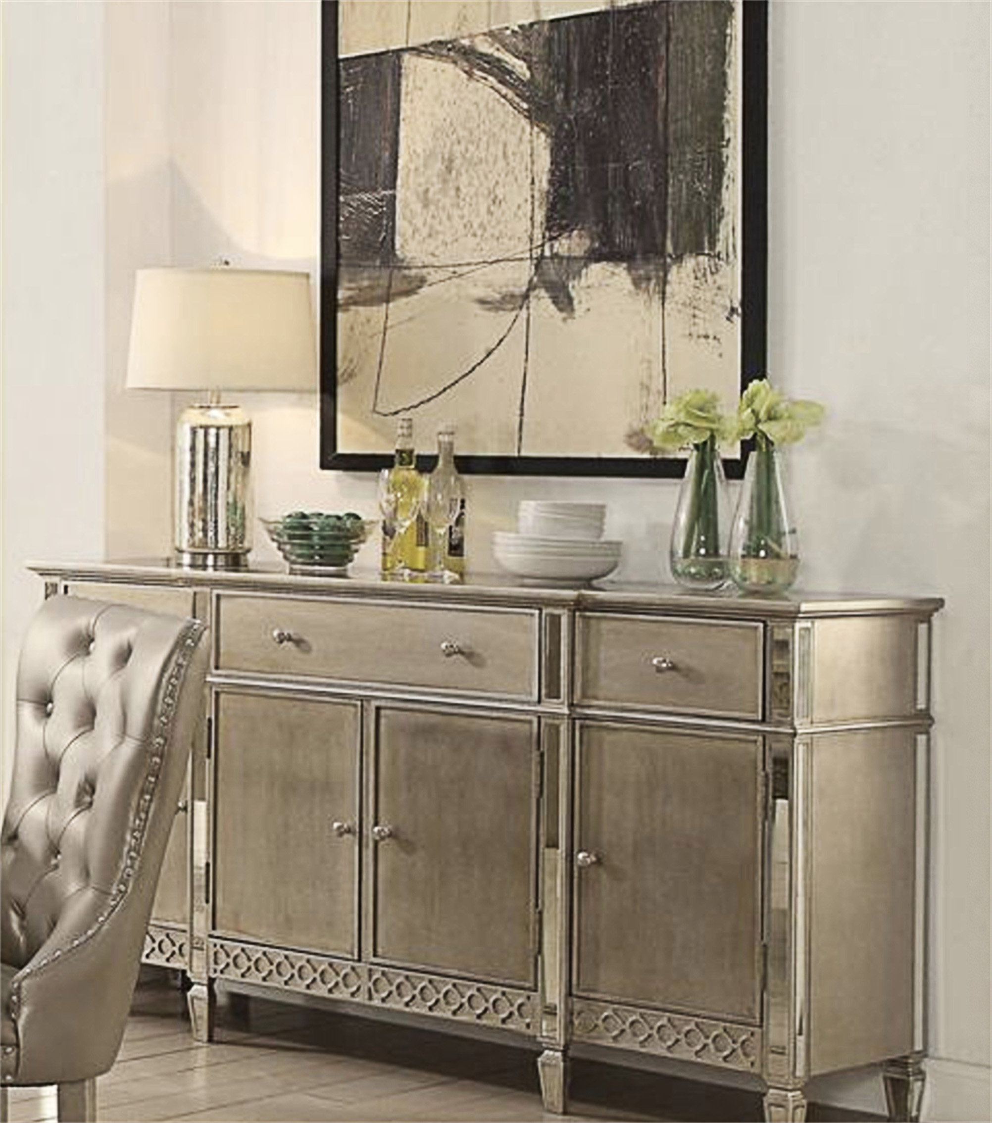 Rosdorf Park Kacela Mirrored & Champagne Finish Server, Sideboard ...