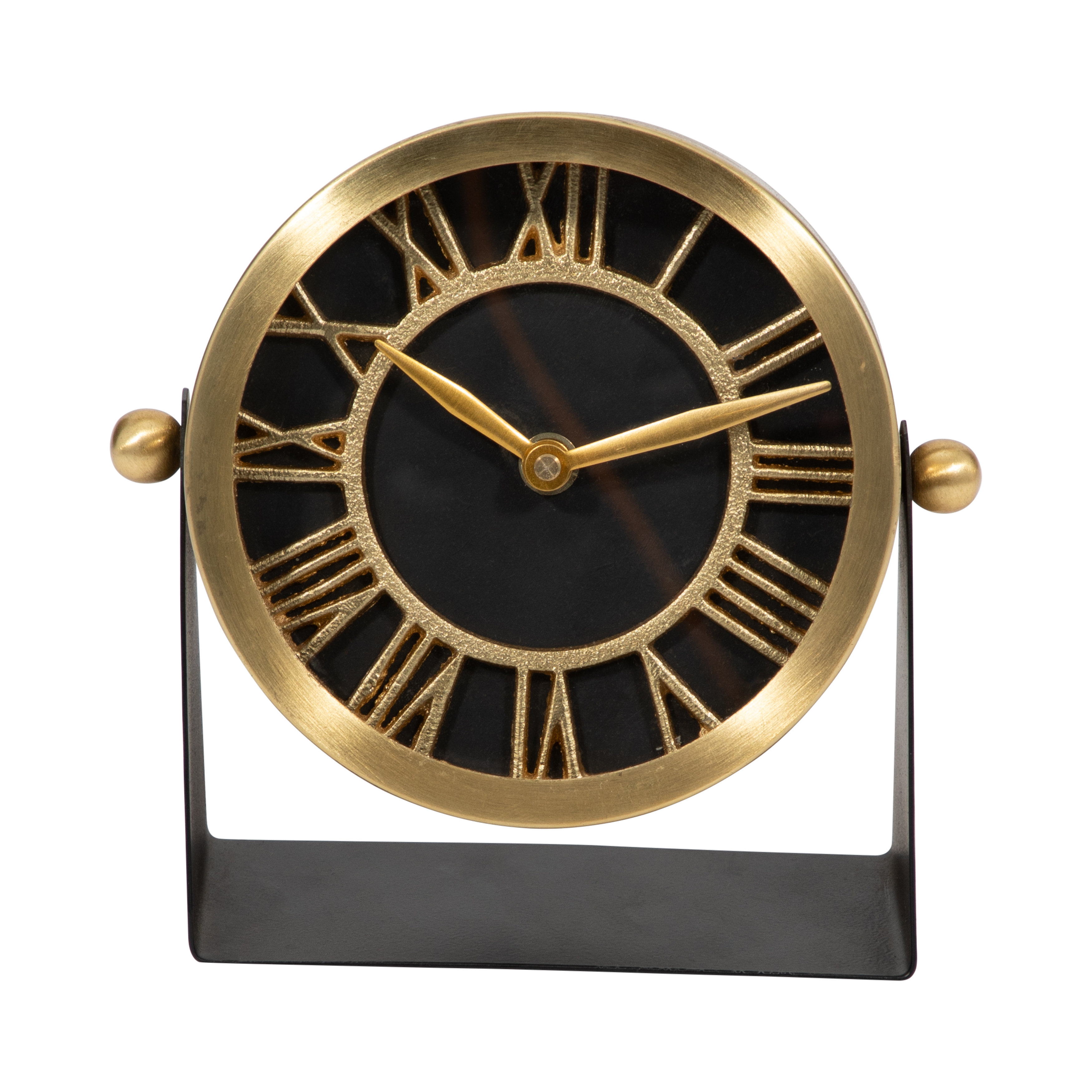 Everly Quinn Metal Table Clock Gold Black, Round, Solid Color ...