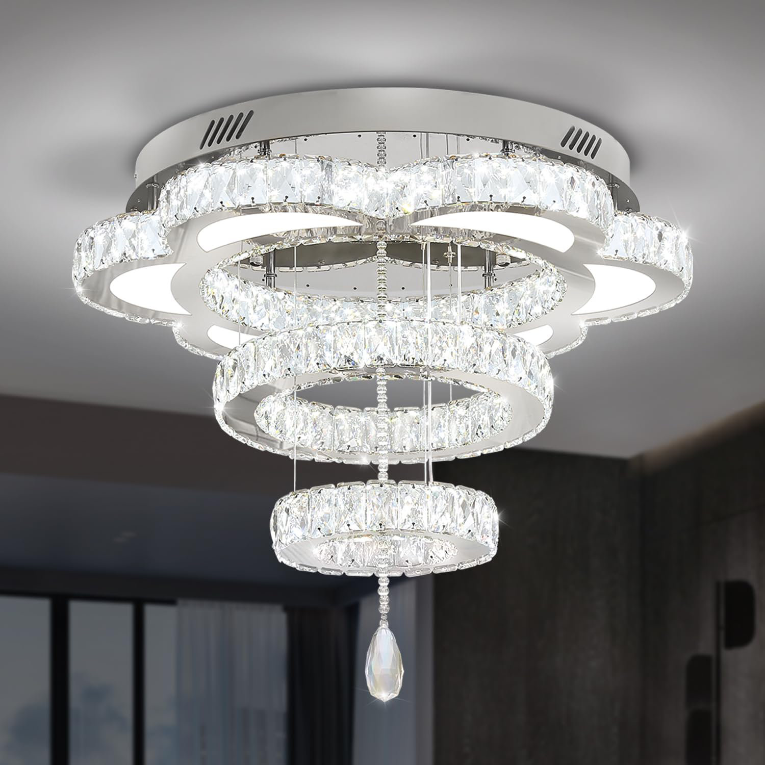 Rosdorf Park W24" Big Flower Modern LED Crystal Chandelier 3000-6000K ...