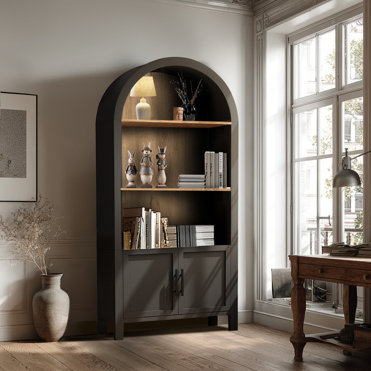 Latitude Run® Trexlertown Arched Open Shelf Bookcase Storage Cabinet ...