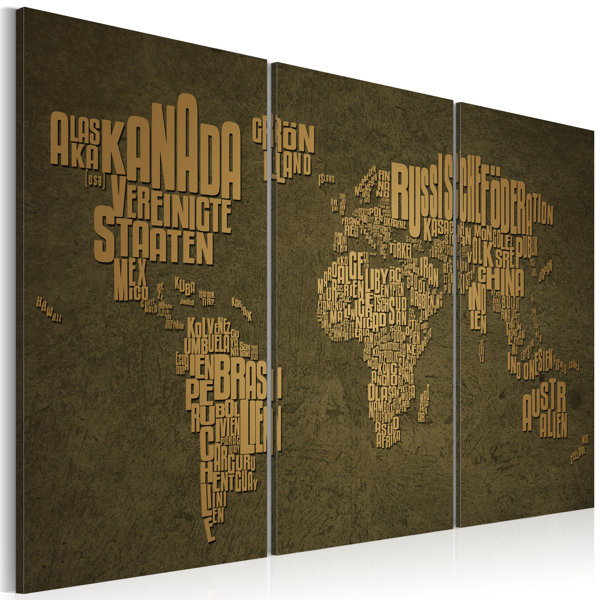 Happy Larry Triptych - world map, German language: beige continents ...