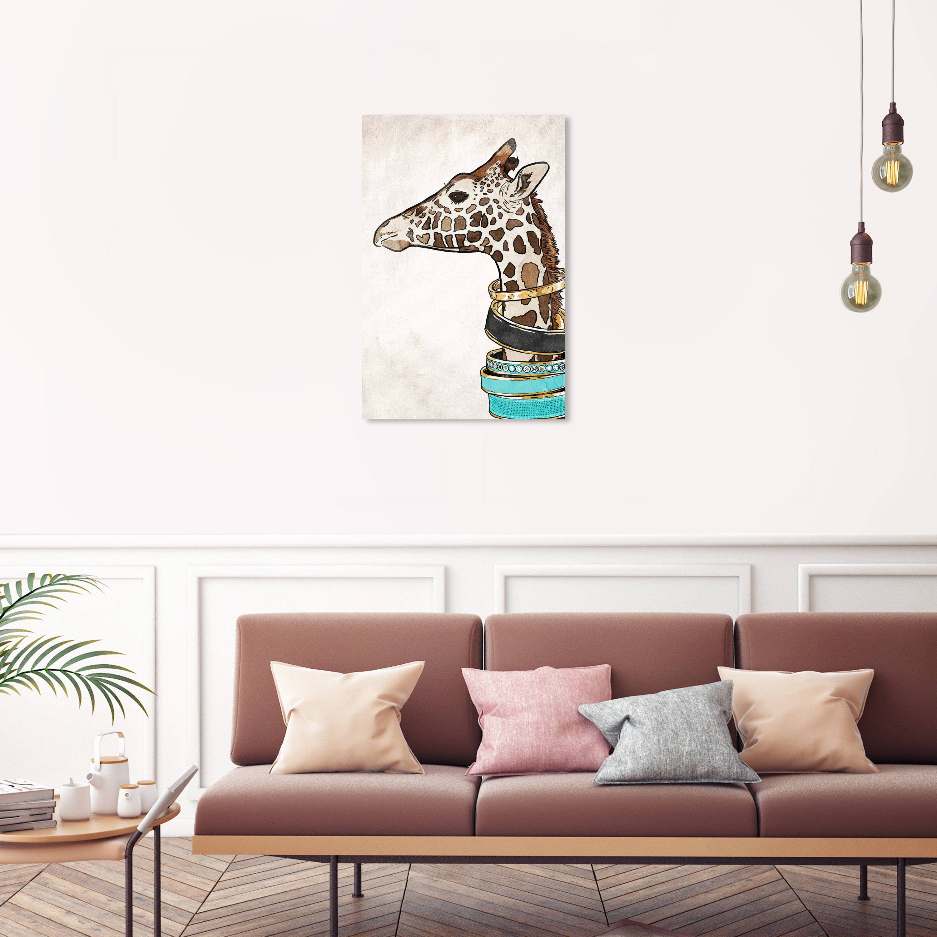 Bungalow Rose Fashion and Glam Fancy Giraffe Teal Glam Brown Canvas ...