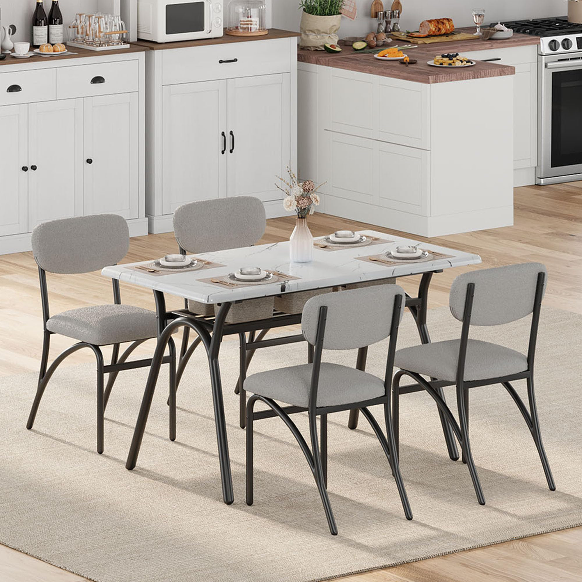 Winston Porter Dining Table, Boucle Dining Table Set Of 4 | Wayfair