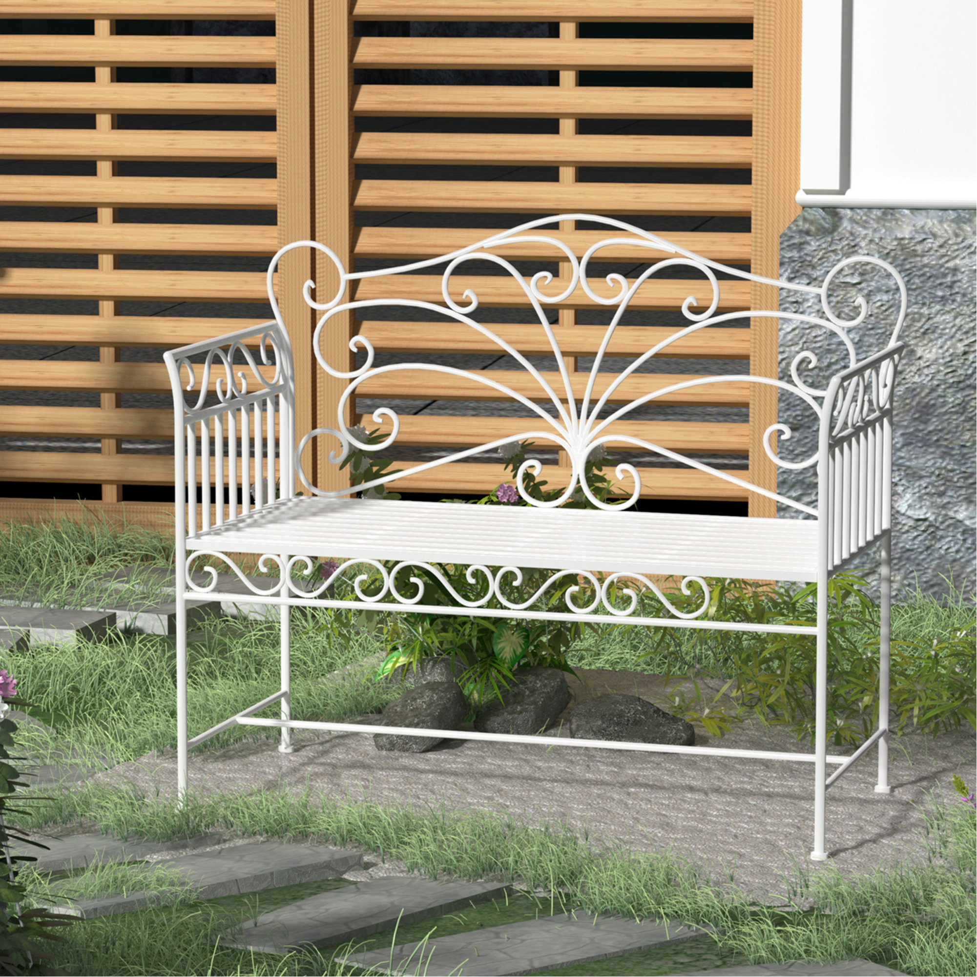 Latitude Run® 43" Garden Bench, Outdoor Patio Bench With Armrests ...