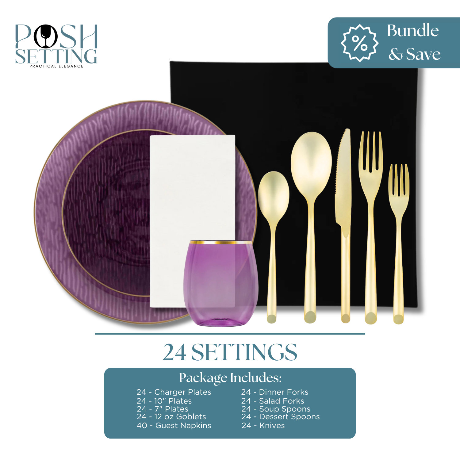 Posh Setting Purple And Gold Disposable Plastic Purim Party Bundle ...