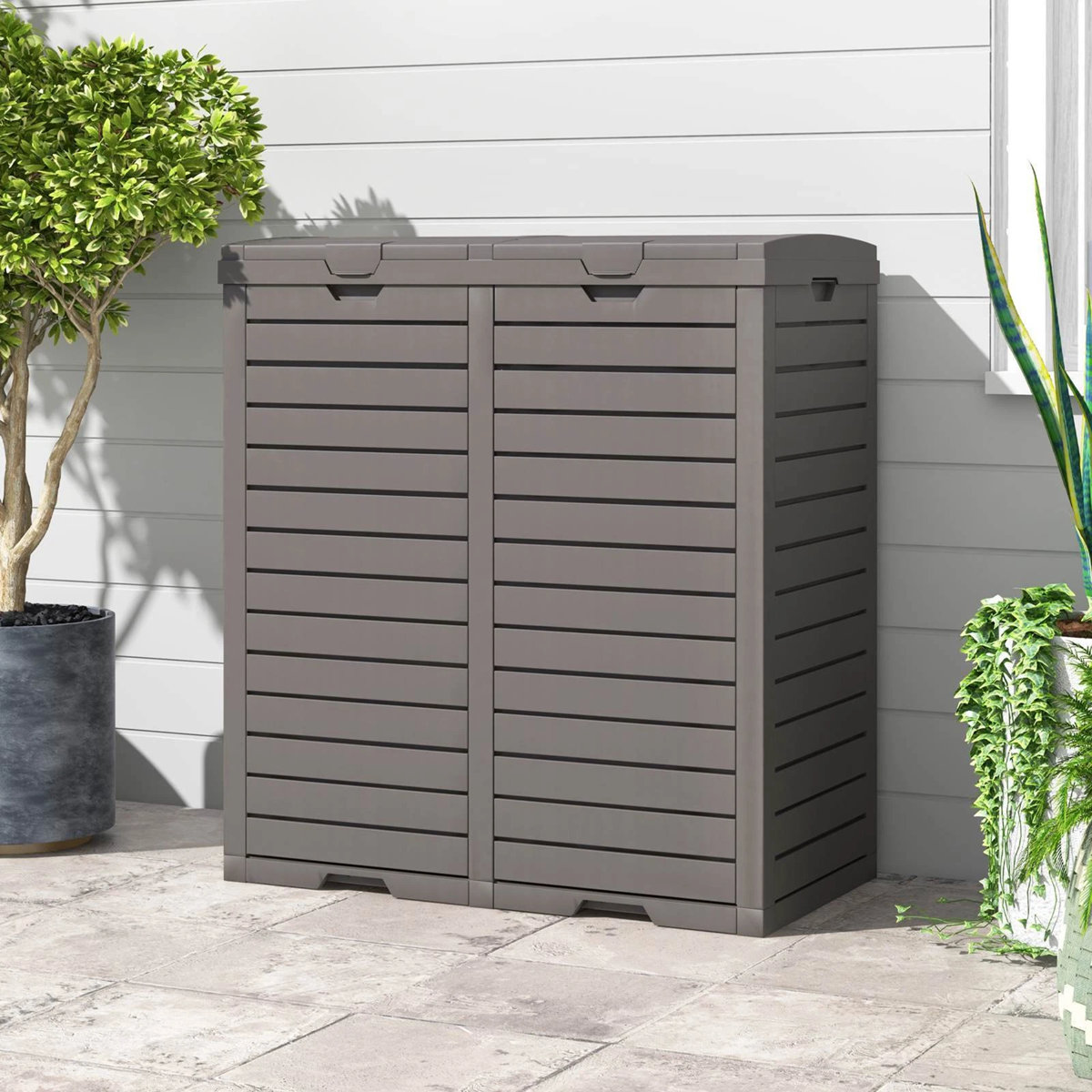 rosie art Black And Tan Resin Outdoor Waste Bin with Double-Bucket ...