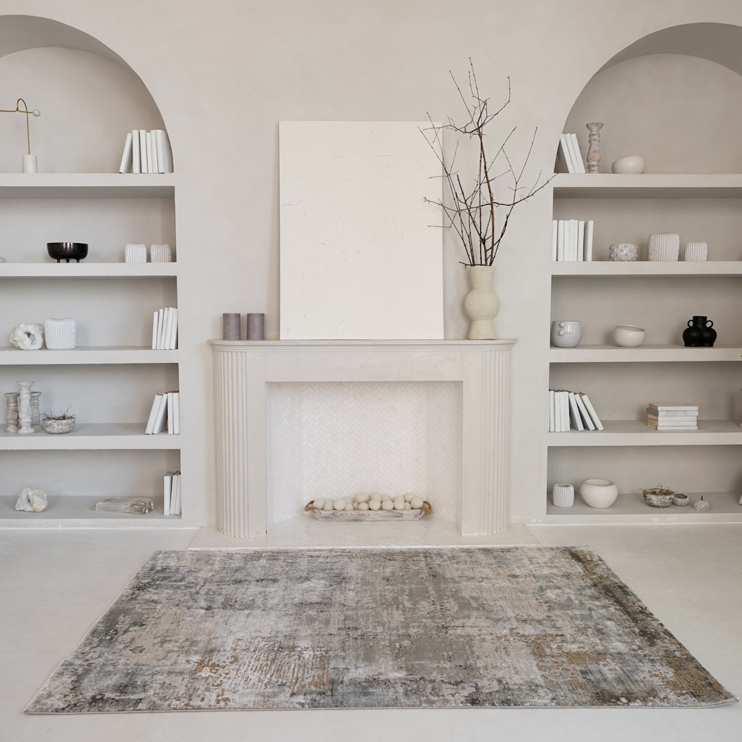 17 Stories Rectangle Machine Woven Polyester Area Rug in Gray/Brown ...