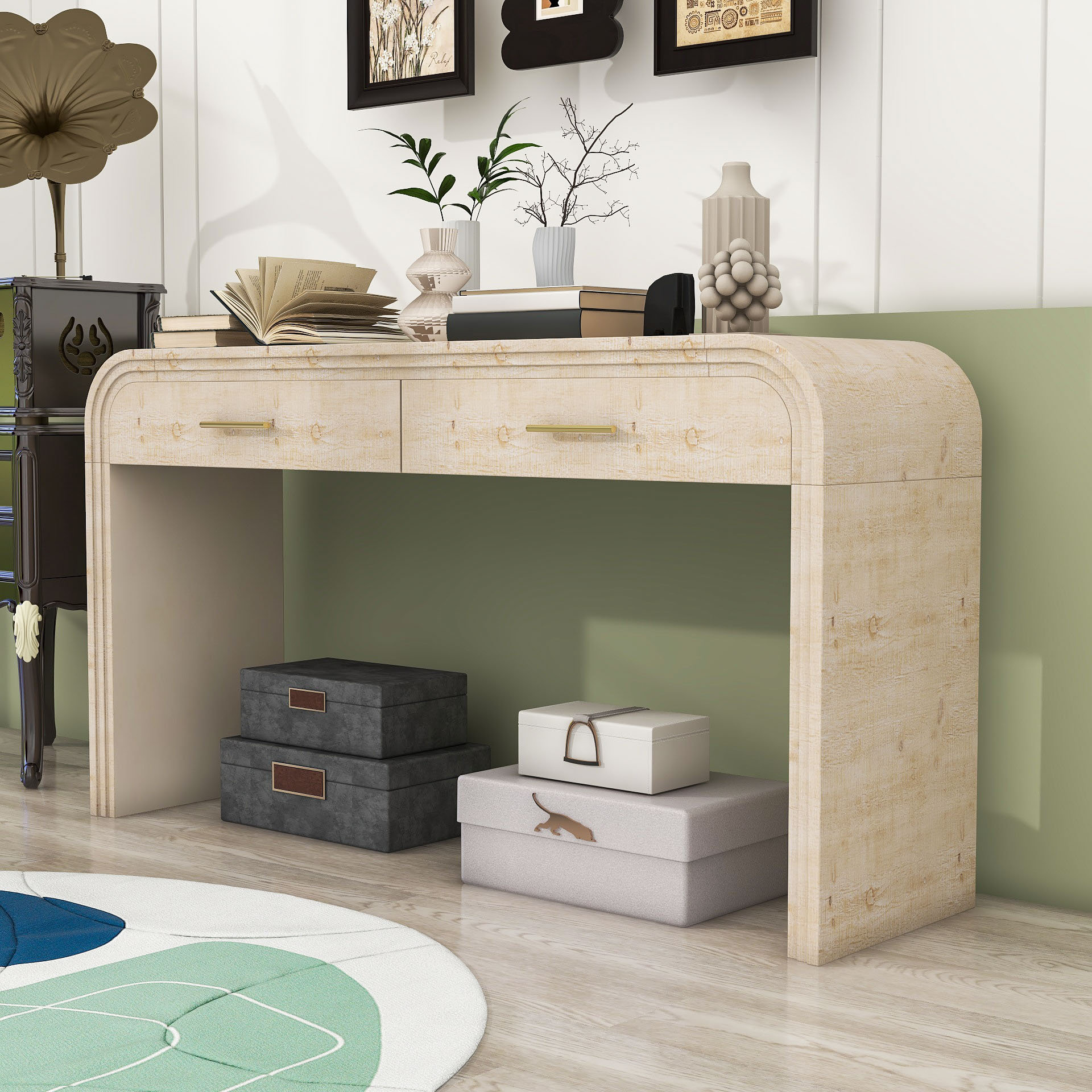 Mercer41 Donovann Vintage Wooden Console Table with Rounded Silhouette ...