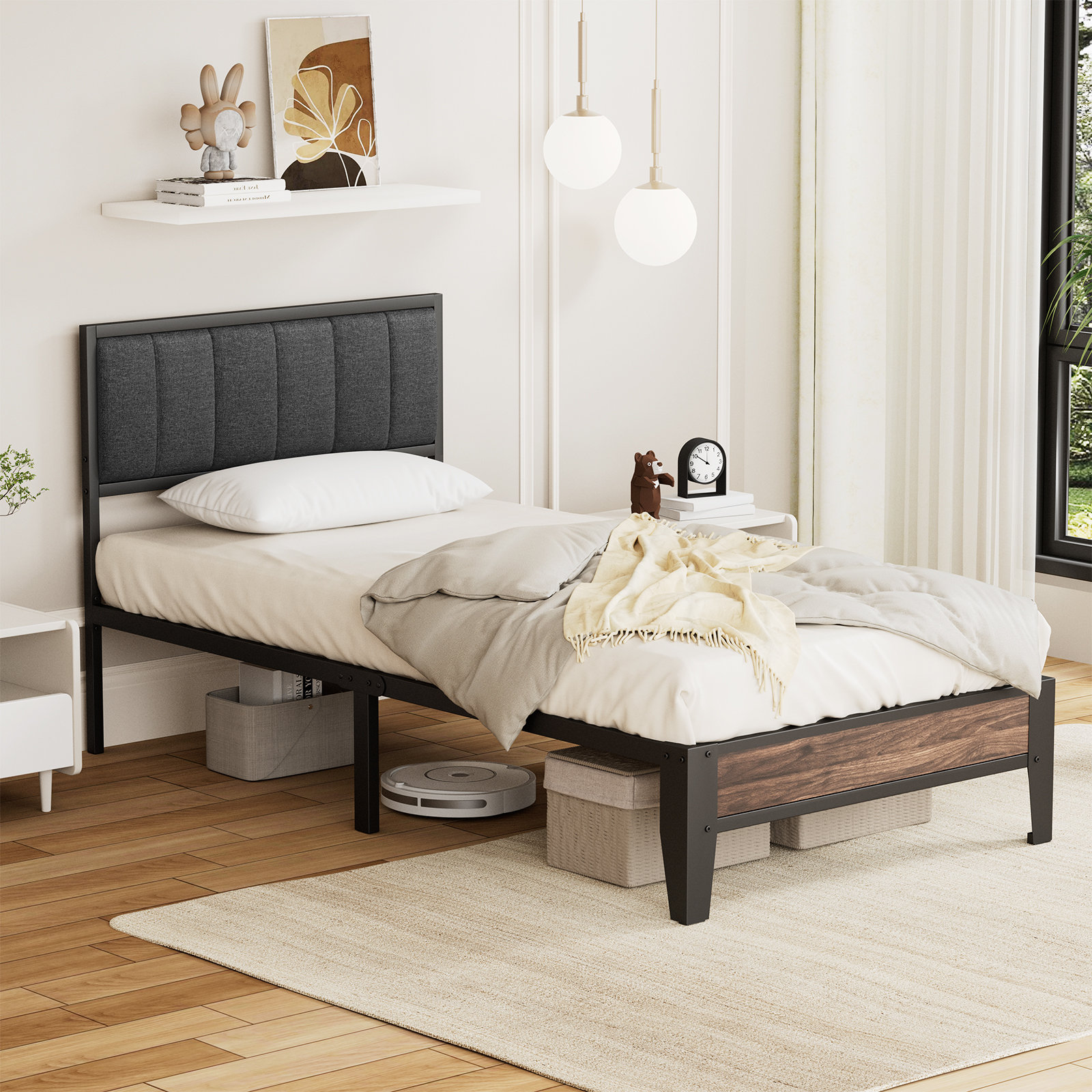 Ebern Designs Upholstered Bed Frame with Headboard Platform Bed Frame ...