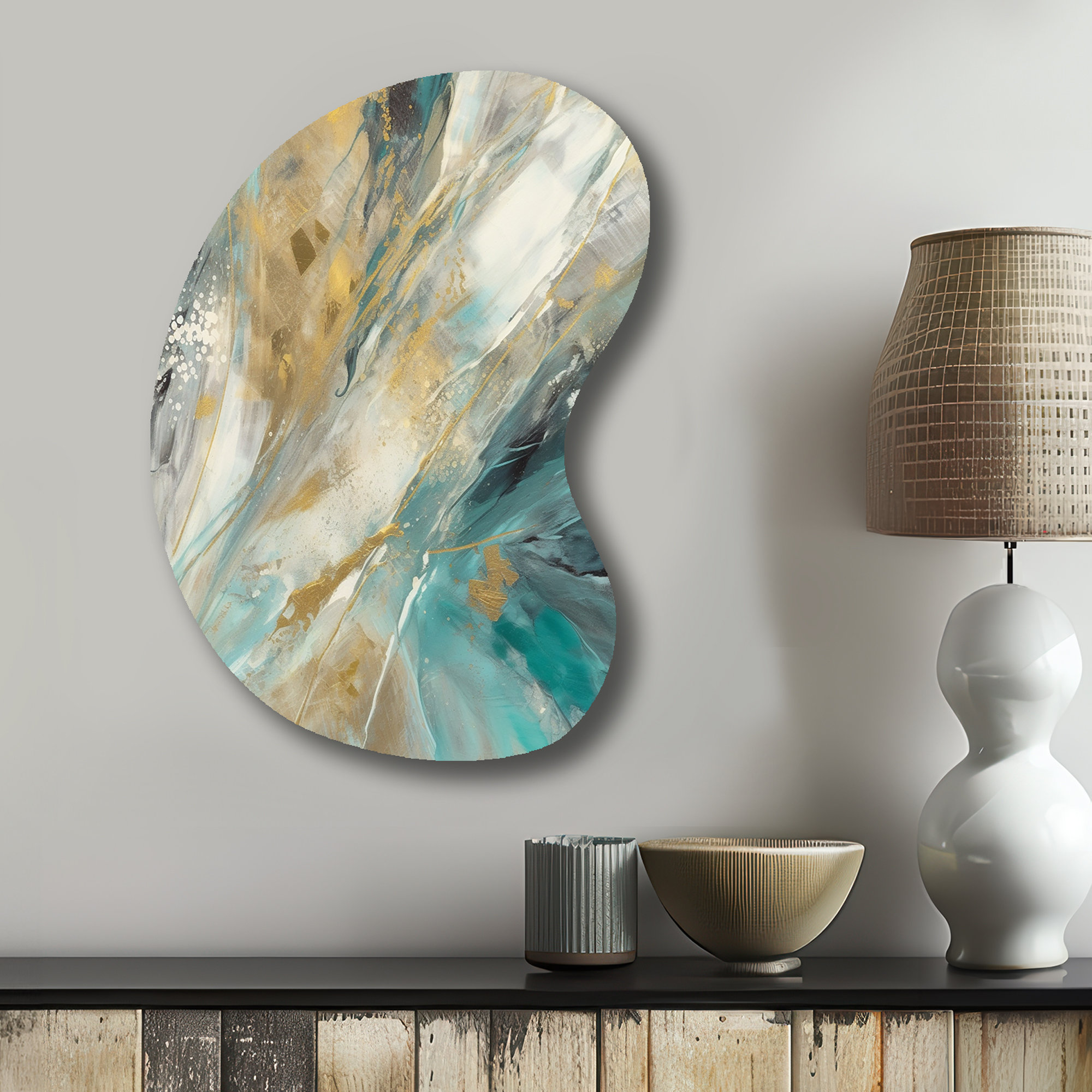 Design Art Golden Hour In Turquoise Waves IV - Abstract Boom Shape ...