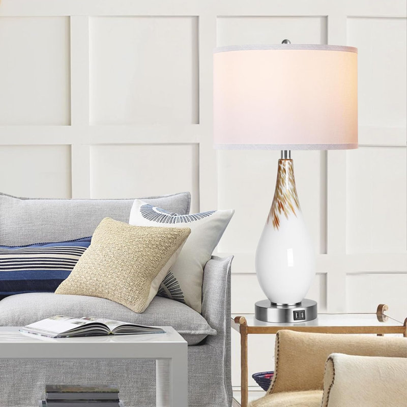 Mercer41 27.5" Modern Glass Table Lamps with USB (Set of 2) | Wayfair
