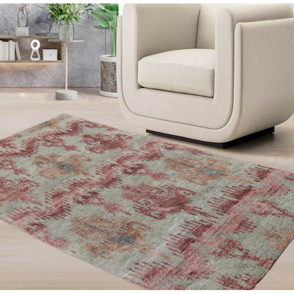 Oriental Rug of Houston Wool Damask Area Rug in Gray/Red | Perigold