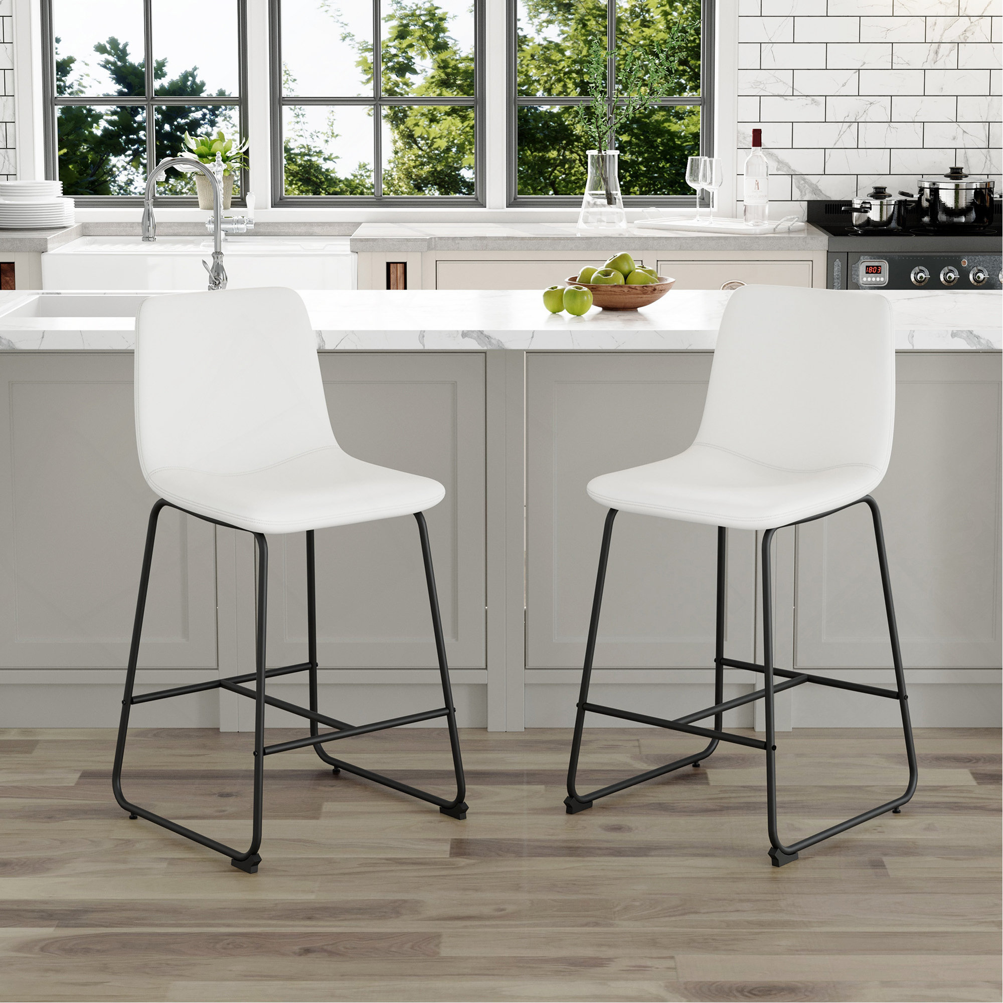 Wrought Studio™ Set Of 2 Modern Minimalist Style PU Material Bar Stools ...
